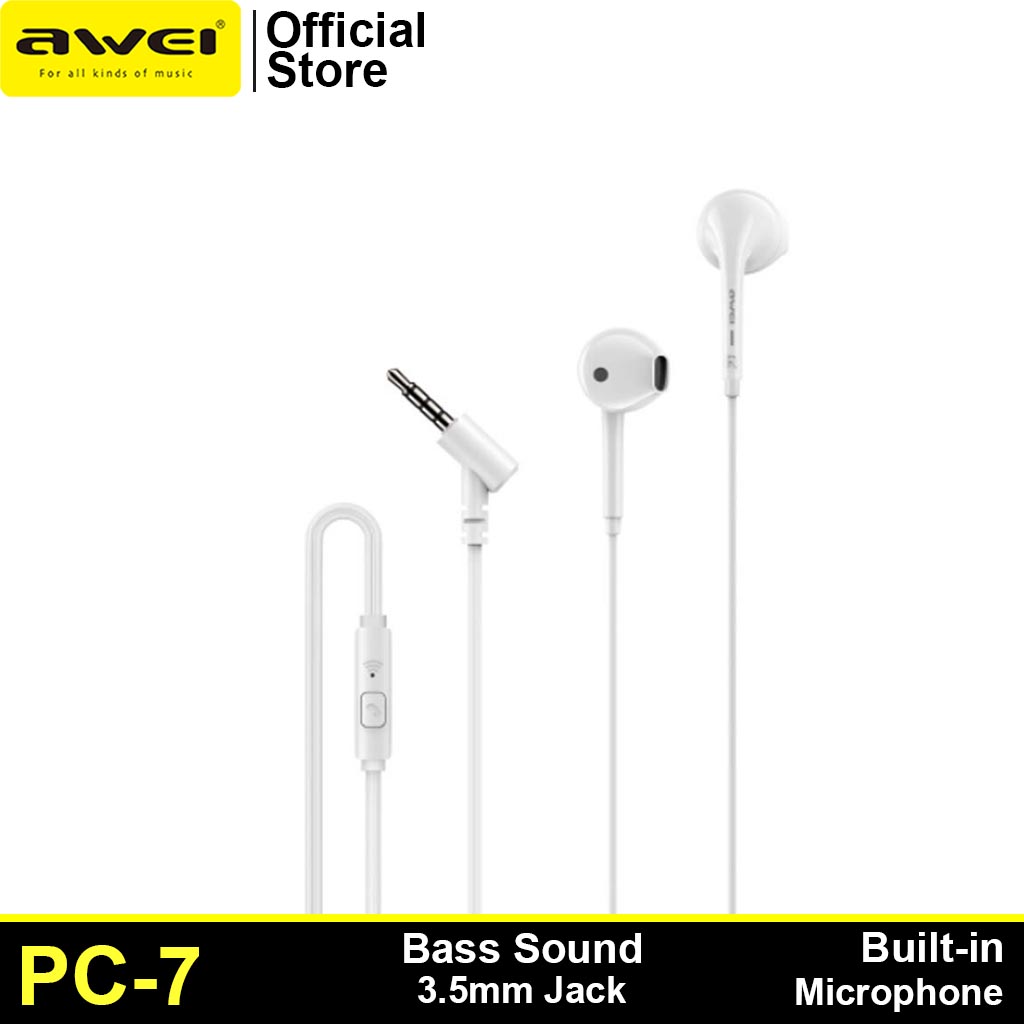 Awei PC-7 In-Ear Earphones With Built-in Mic 3.5mm Jack Super Bass ...