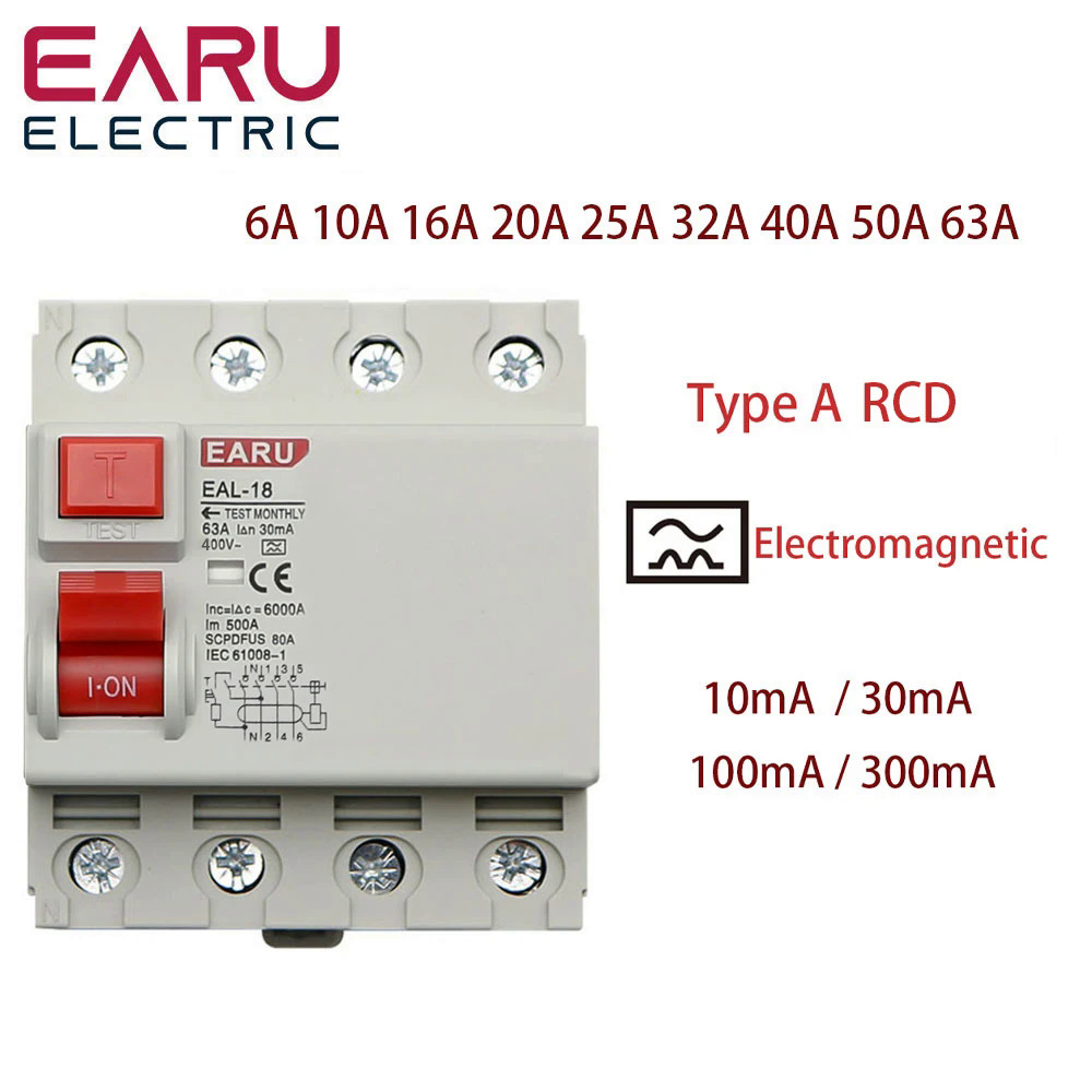 4P 32A 10/30/100/300mA Type A RCCB RCD ELCB Electromagnetic Residual ...