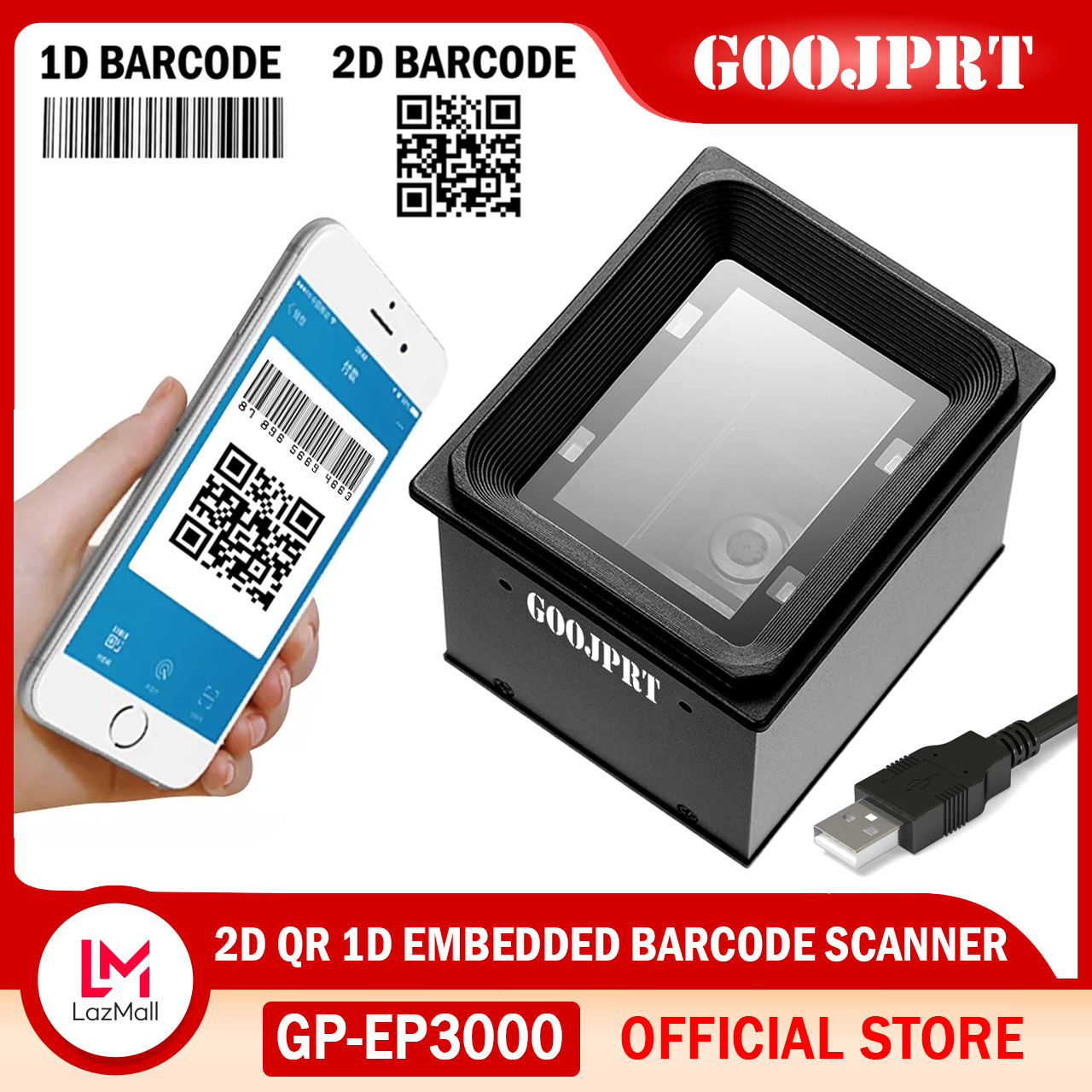 GOOJPRT GP-EP3000 1D/2D/QR Embedded Barcode Scanner Module CMOS Image ...