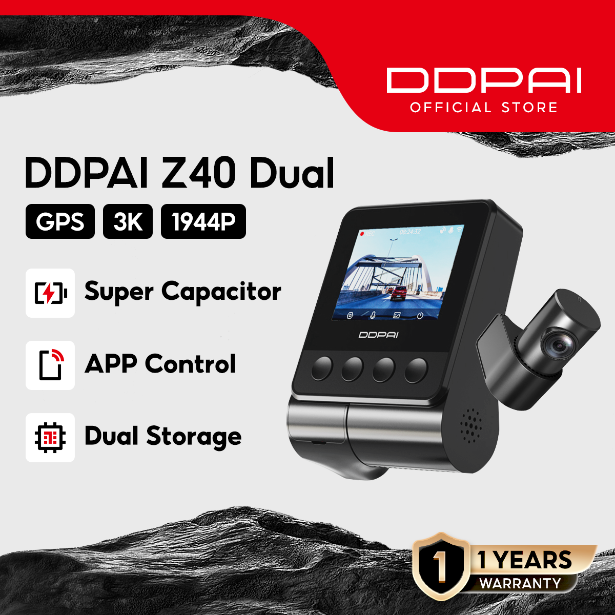 DDPAI Z40 Dash Cam Set With Rear Camera Set 1944p HD GPS 140° 24 Hours ...