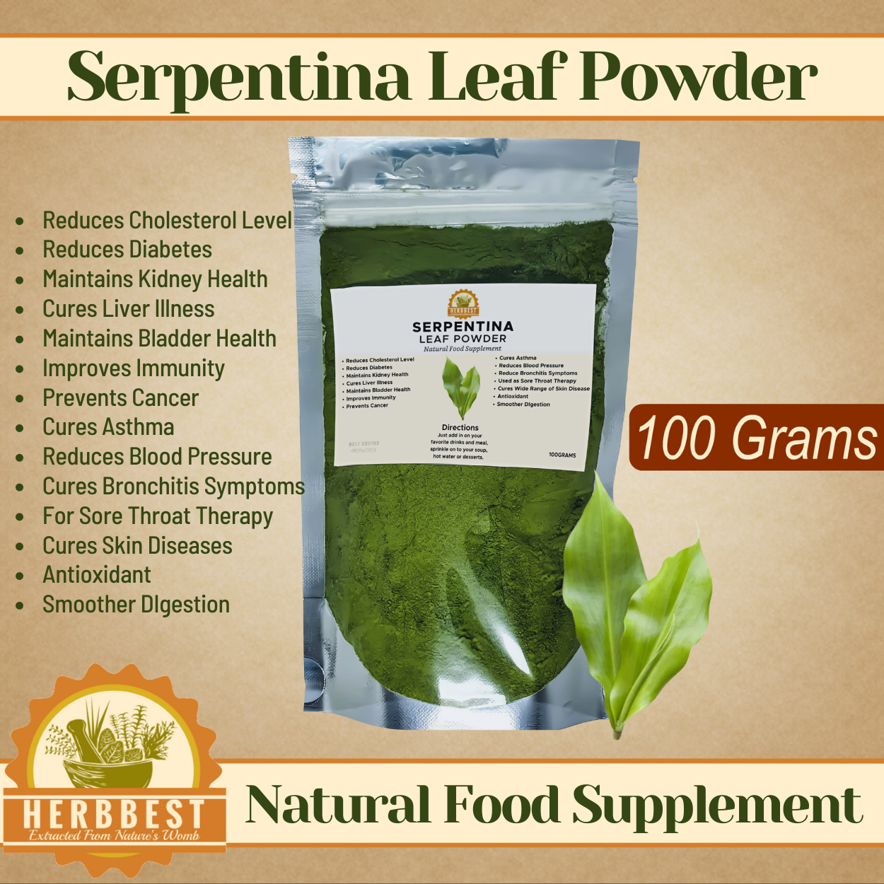 [ 100% PURE SERPENTINA POWDER ] Herbbest Insulin Serpentina Plant ...