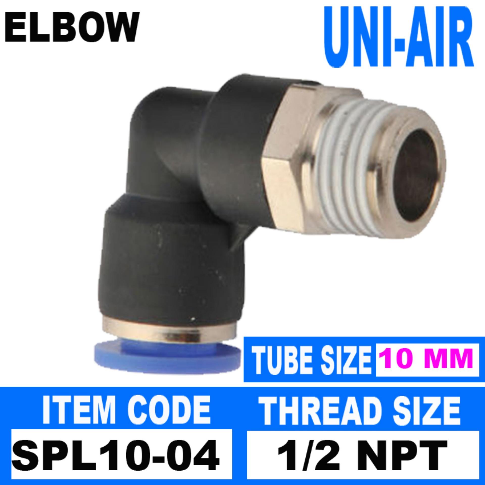 Uni-Air Pneumatic Fittings Push In Size 10 mm Hose - 1/2 Thread - ELBOW Connector Item No. SPL10 ...