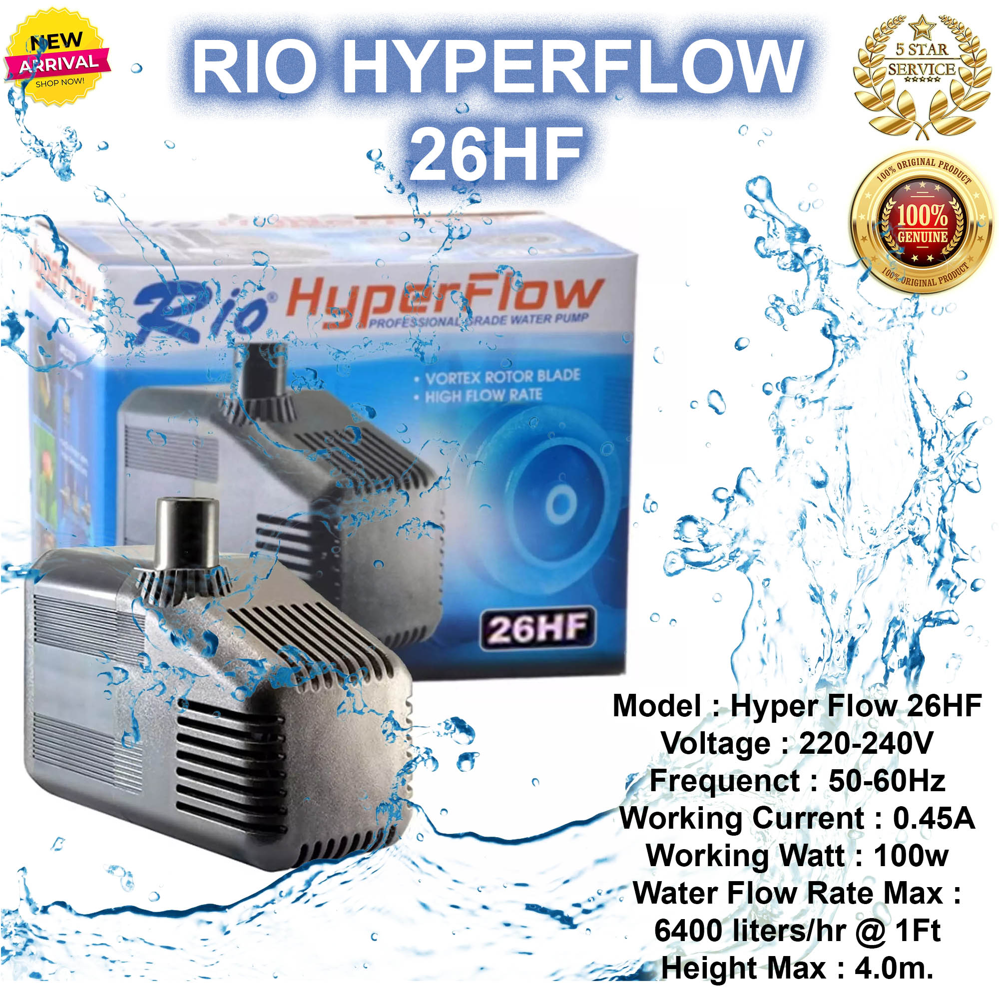 Rio 26HF Hyper Flow (TWENTY-SIX) Water pump for 300-400 Gallons Ponds ...