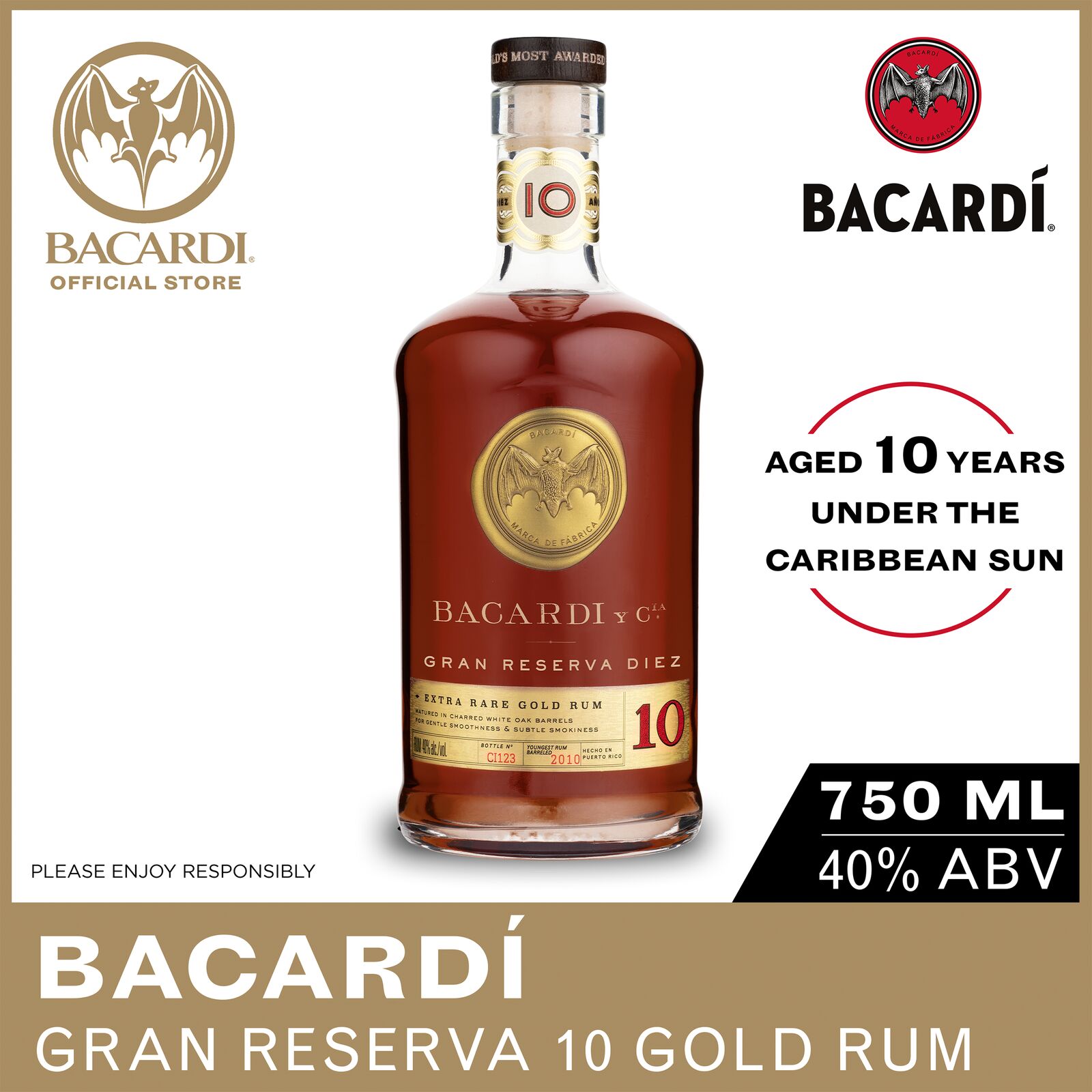 BACARDI Reserva 8 Rum - 750ml / 75cl, 40% ABV - Premium Gold Rum Aged 8 ...