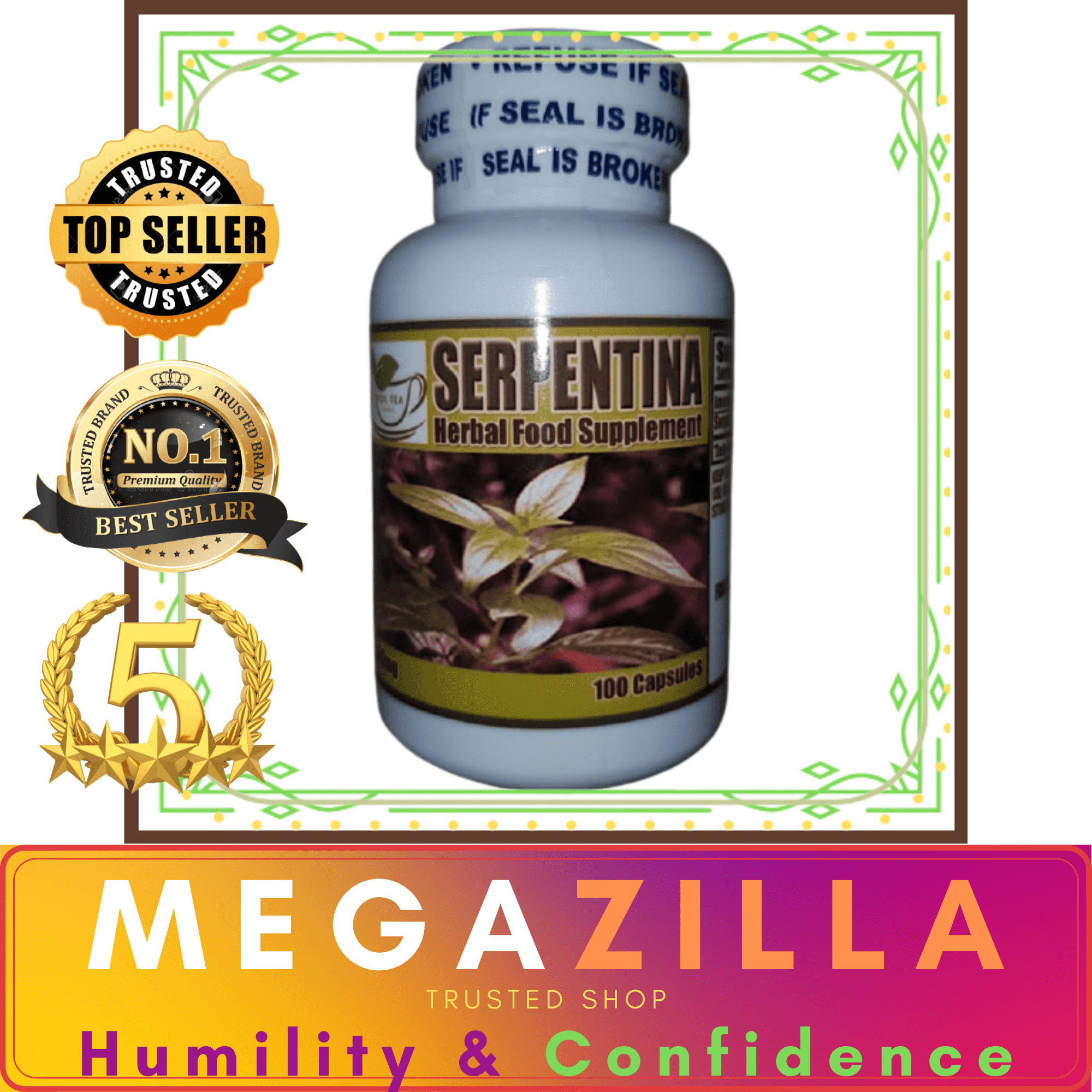 100% Pure Organic Serpentina Capsule (500mg) 1-Bottle of 100capsules ...
