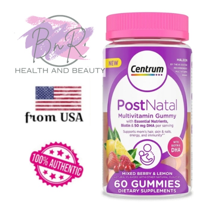 Centrum Postnatal Multivitamin Gummies with Biotin and DHA, 60 Count ...