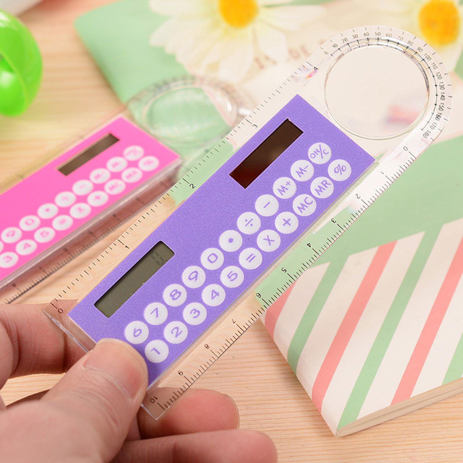 1pc 10cm Ruler Mini Calculator Ultra-thin Solar Energy Multifunction ...