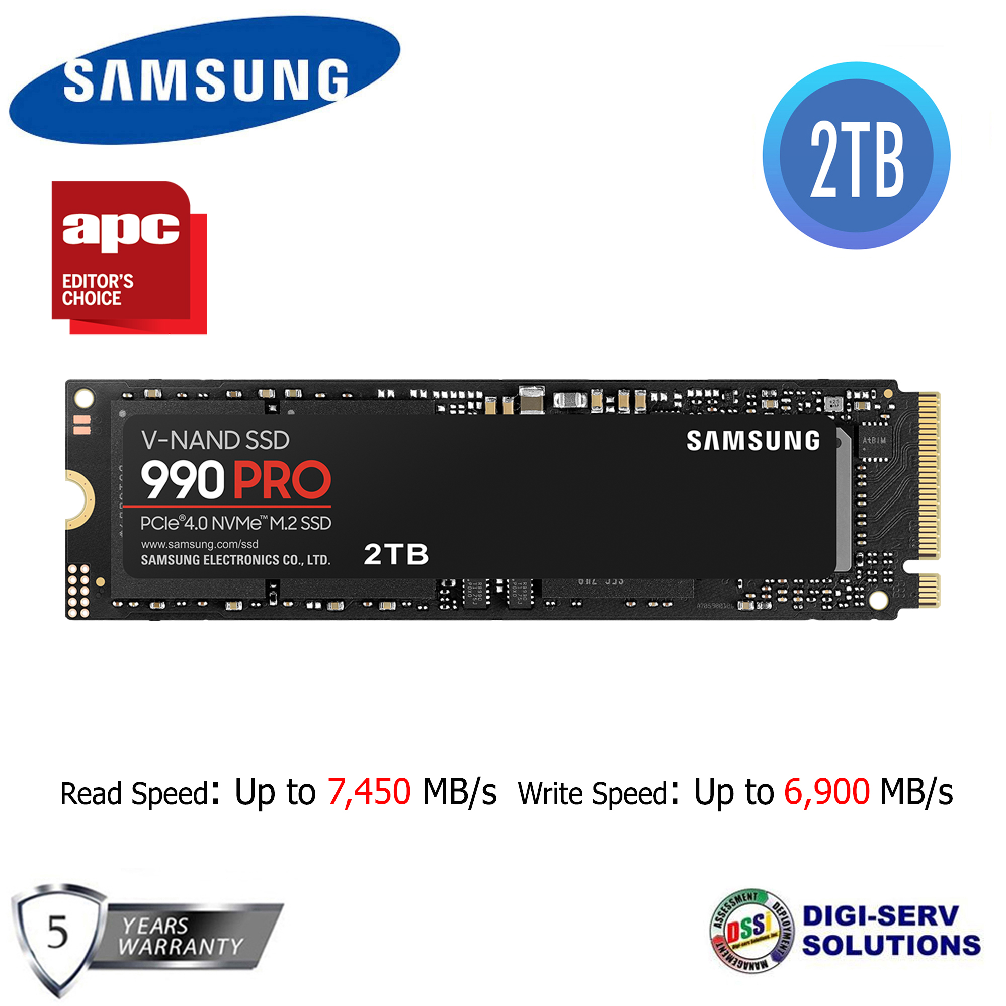Samsung 990 PRO 2TB PCIe Gen 4.0 x4 NVMe M.2 Internal Solid State Drive (MZ-V9P2T0BW), Up to ...