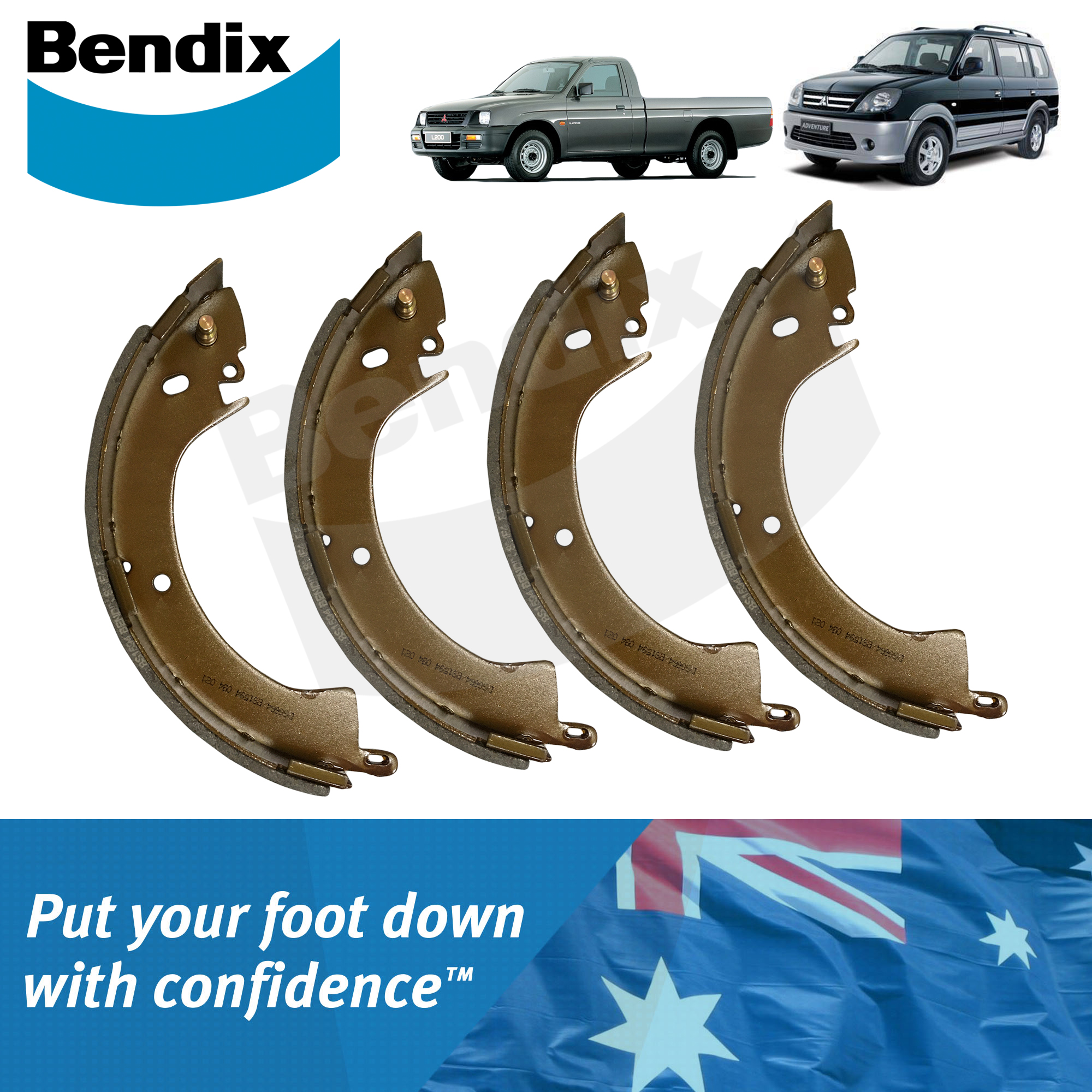 Bendix Brake Shoe DS6664/BS1594 Set for Mitsubishi Adventure 1998-2017, L200 4x2, Pajero 1985 ...