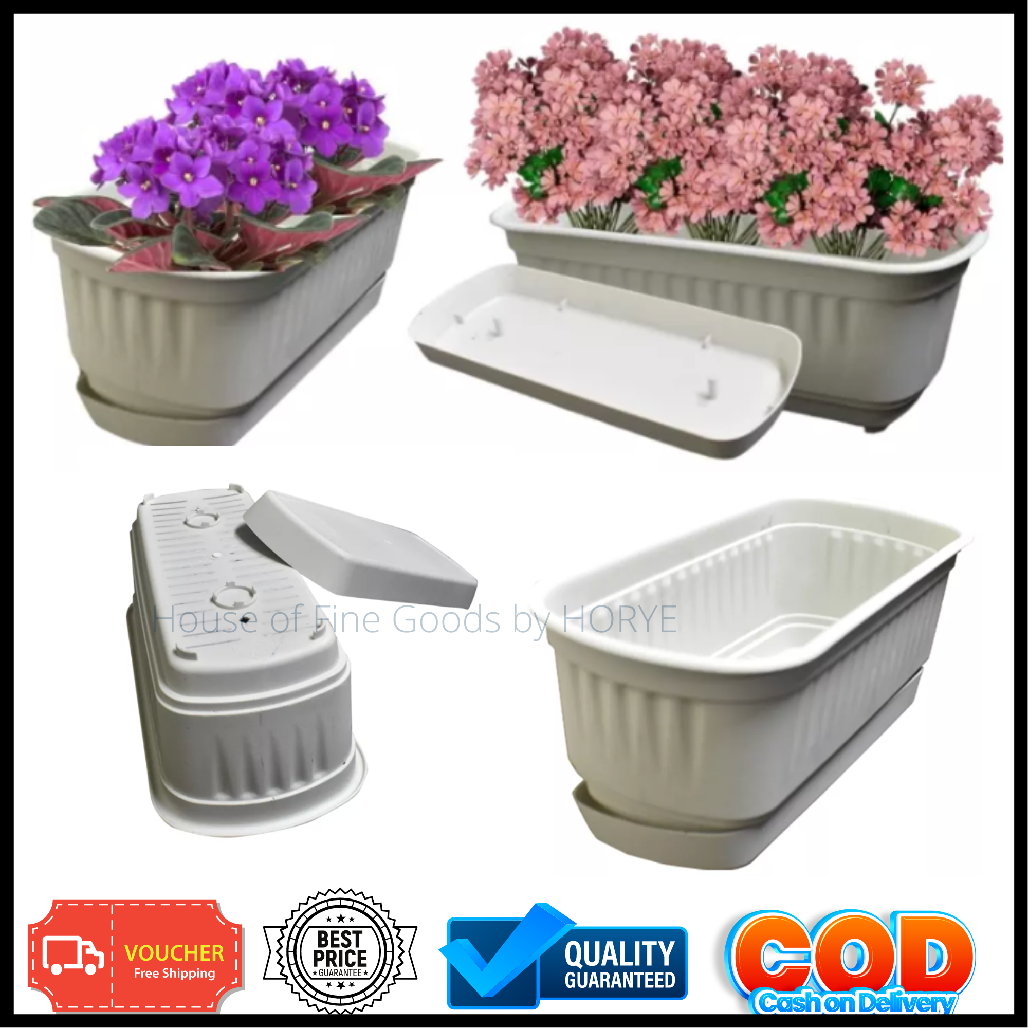 HORYE Plastic Long Rectangular Plant Pot For Gardening Plot Flower ...