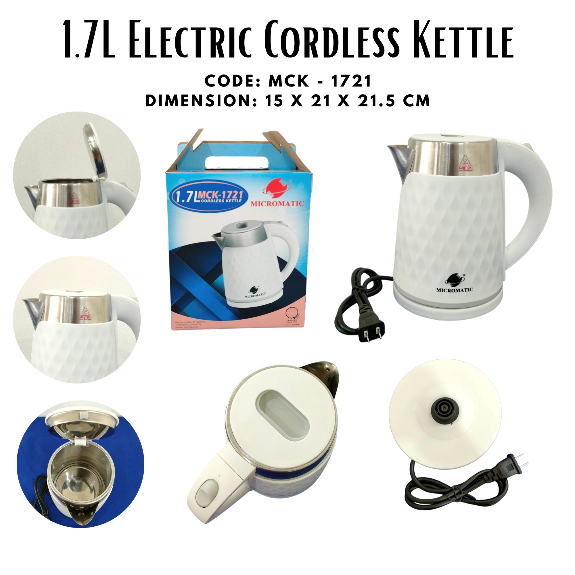 MICROMATIC 1.7 LITERS ELECTRIC KETTLE / STAINLESS KETTLE / ELECTRIC ...