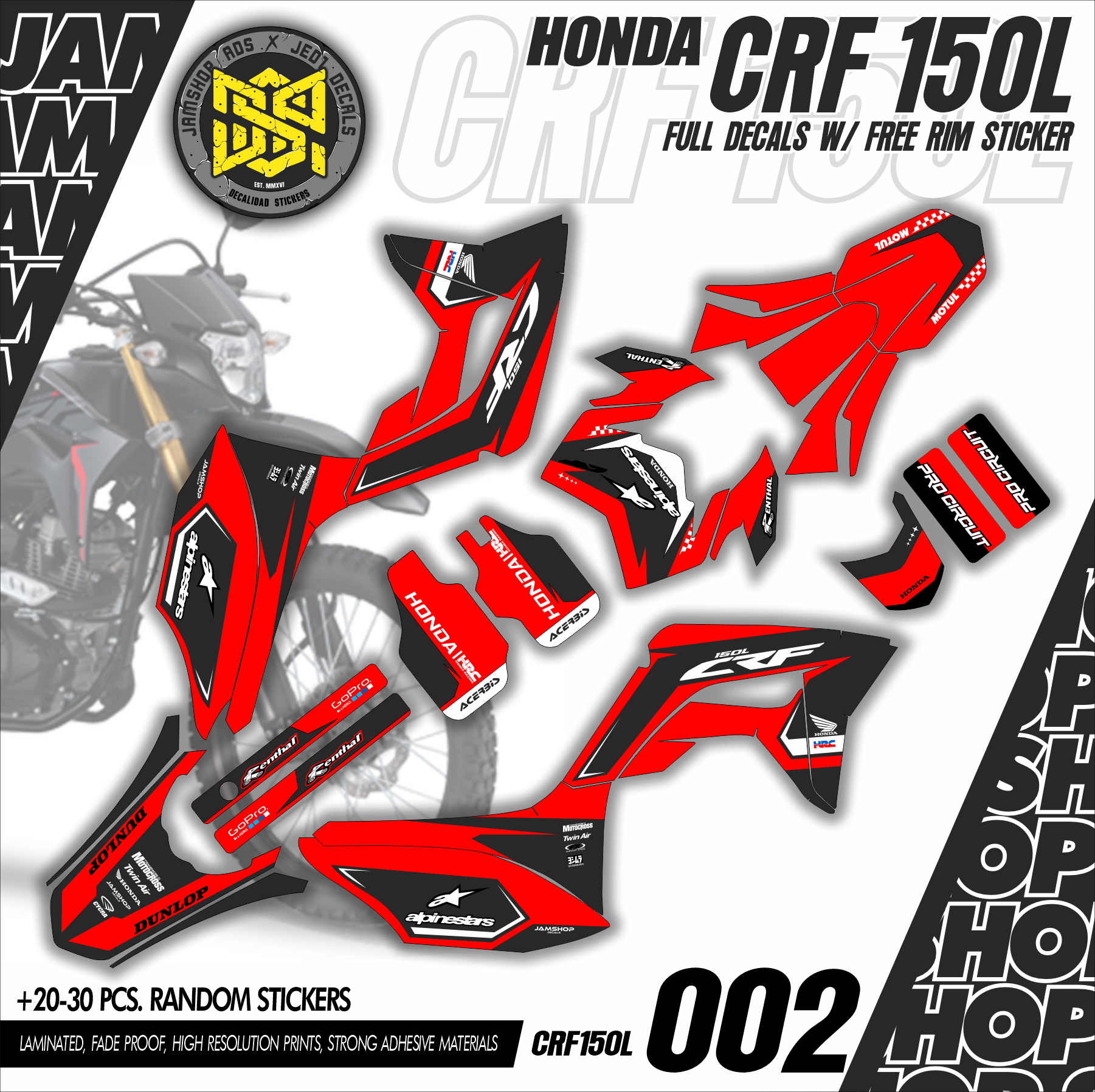CRF 150L Full Decals w/ FREE Rim Sticker Batch 4 - Limited Edition ...