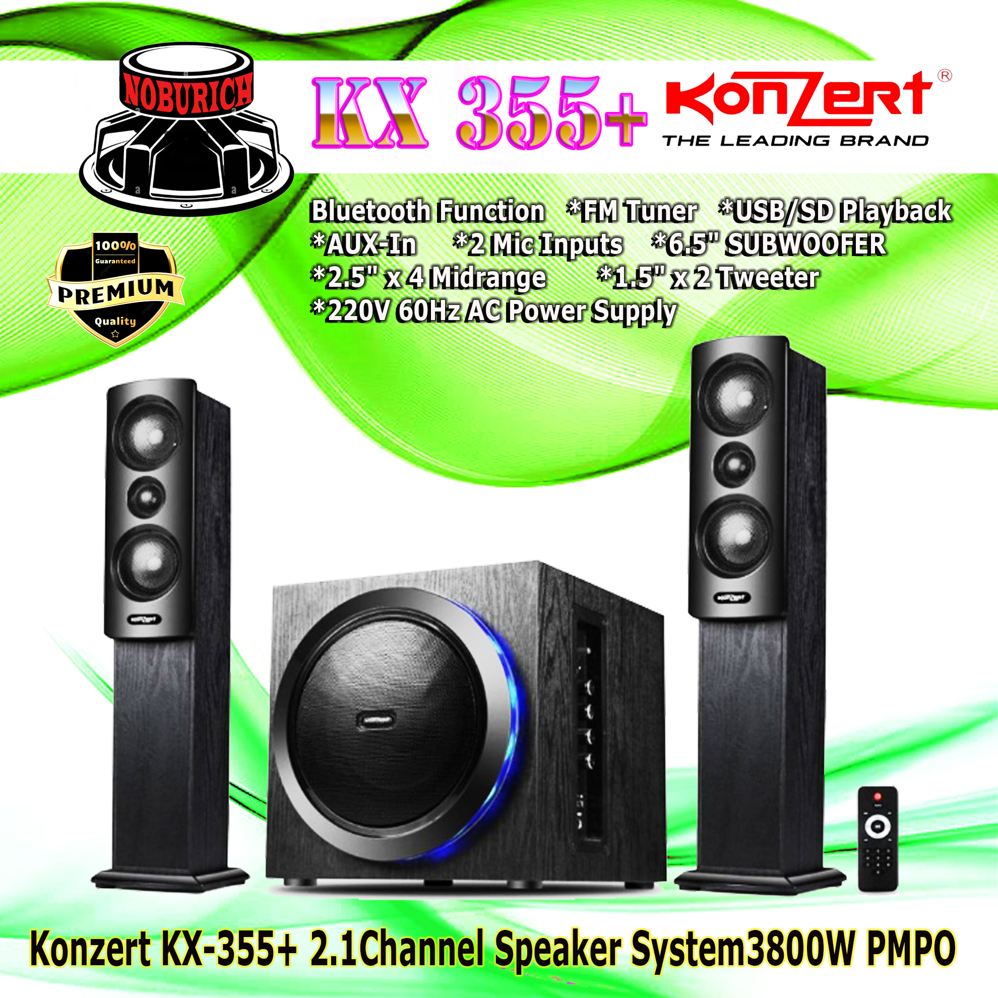 Konzert KX-355+ 2.1 CH Speaker System w/ Bluetooth/USB/SD Playback ...