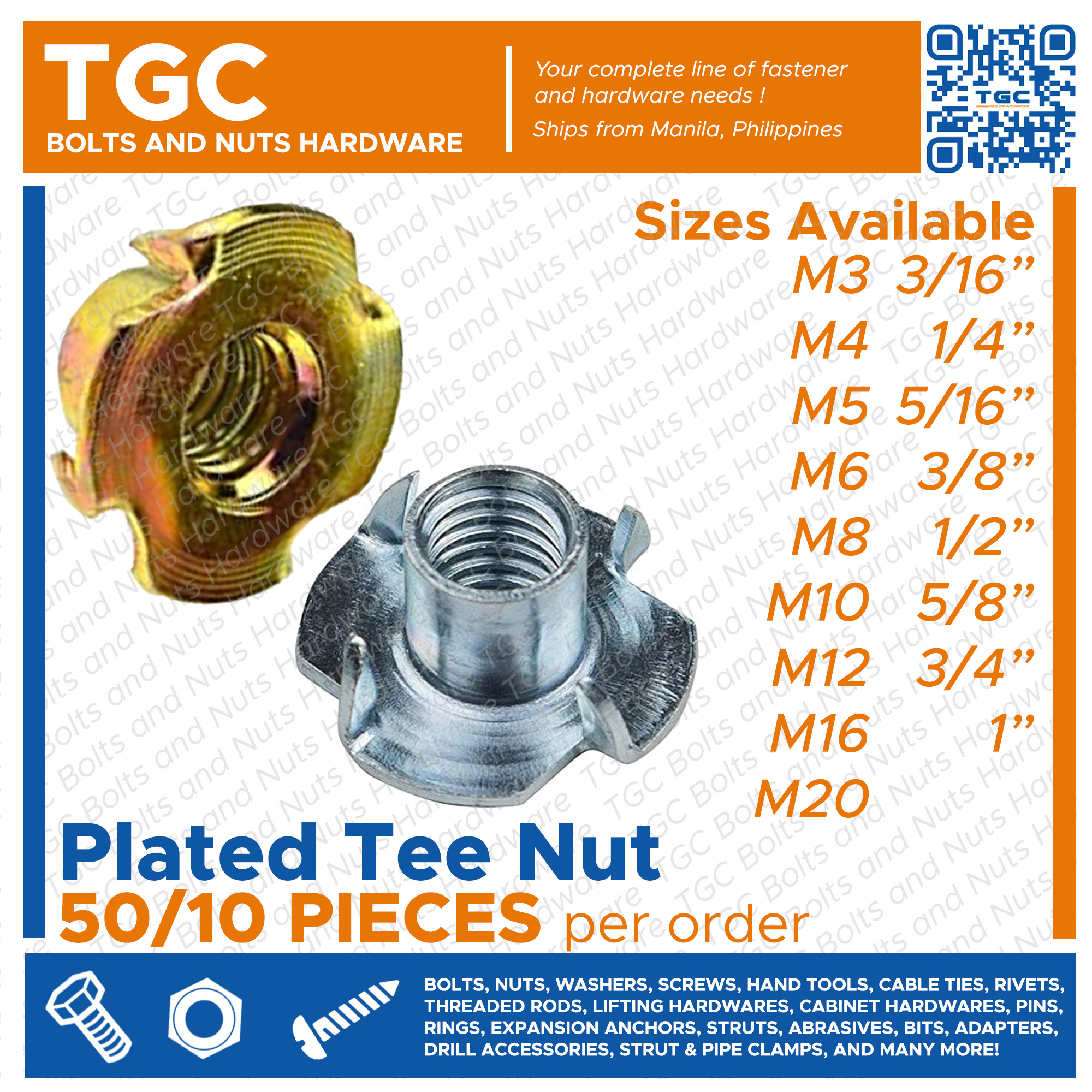 TGC 50PCS Plated Tee Nut M4~M10 3/16~3/8 Blind Nut / T Nut / Rivet Nut ...