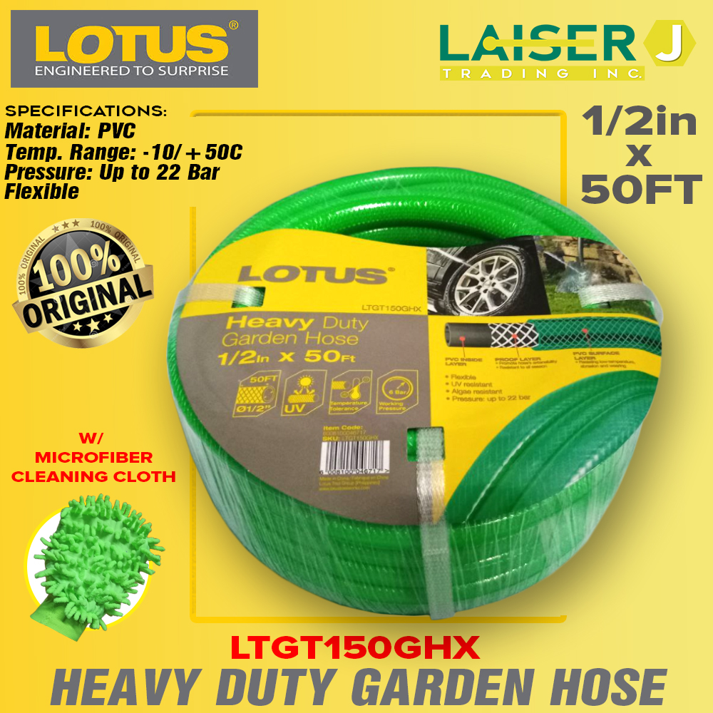 Lotus Garden Hose 1/2" x 50FT LTGT150GHX Heavy Duty w/ Microfiber ...