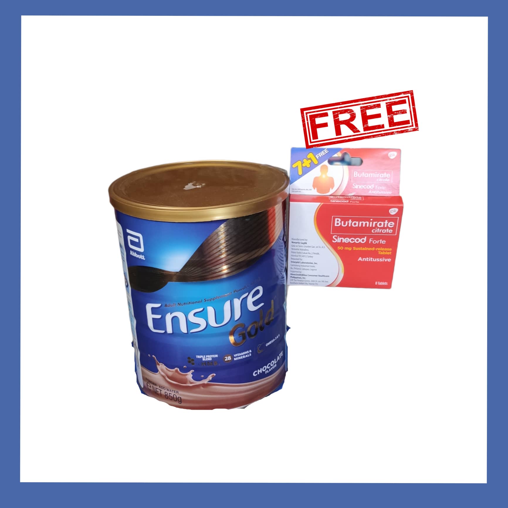Ensure Gold Chocolate flavor 850 grams with FREE Sinecod Forte 7+1 ...