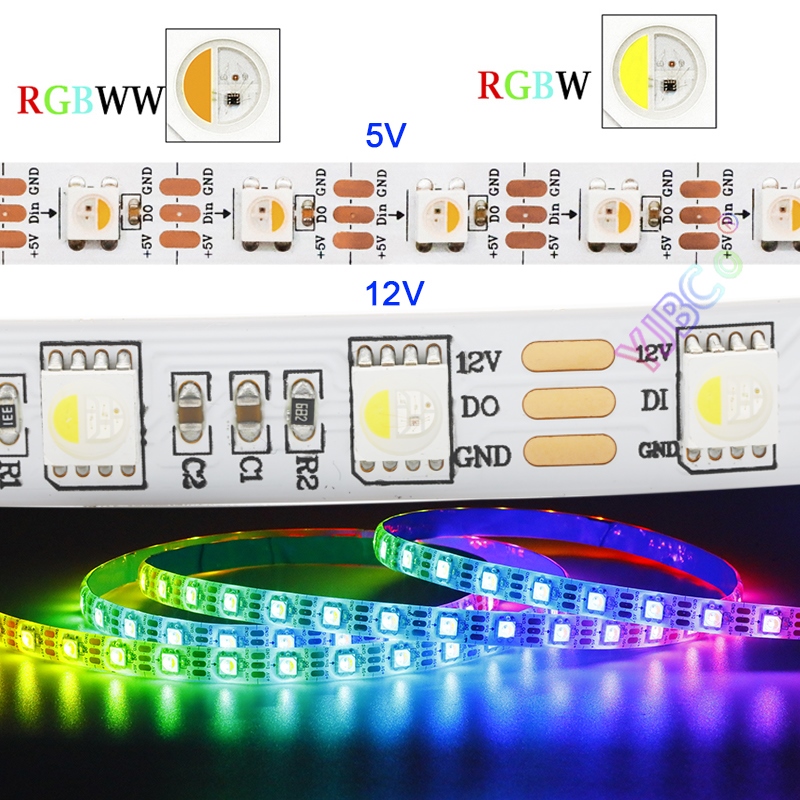 12V 5V addressable RGBW RGBWW 4 in 1 LED Strip 60leds/m SMD 5050 RGB ...