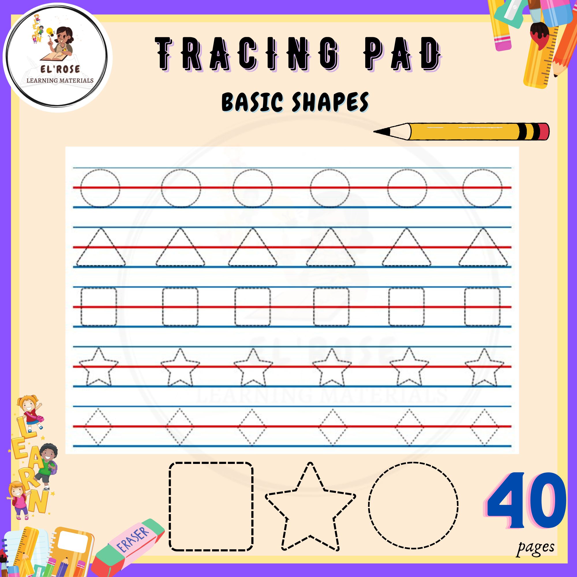 TRACING NAME ALPHABET NUMBERS LINES & SHAPES WORKSHEET PAD 40 PAGES ...