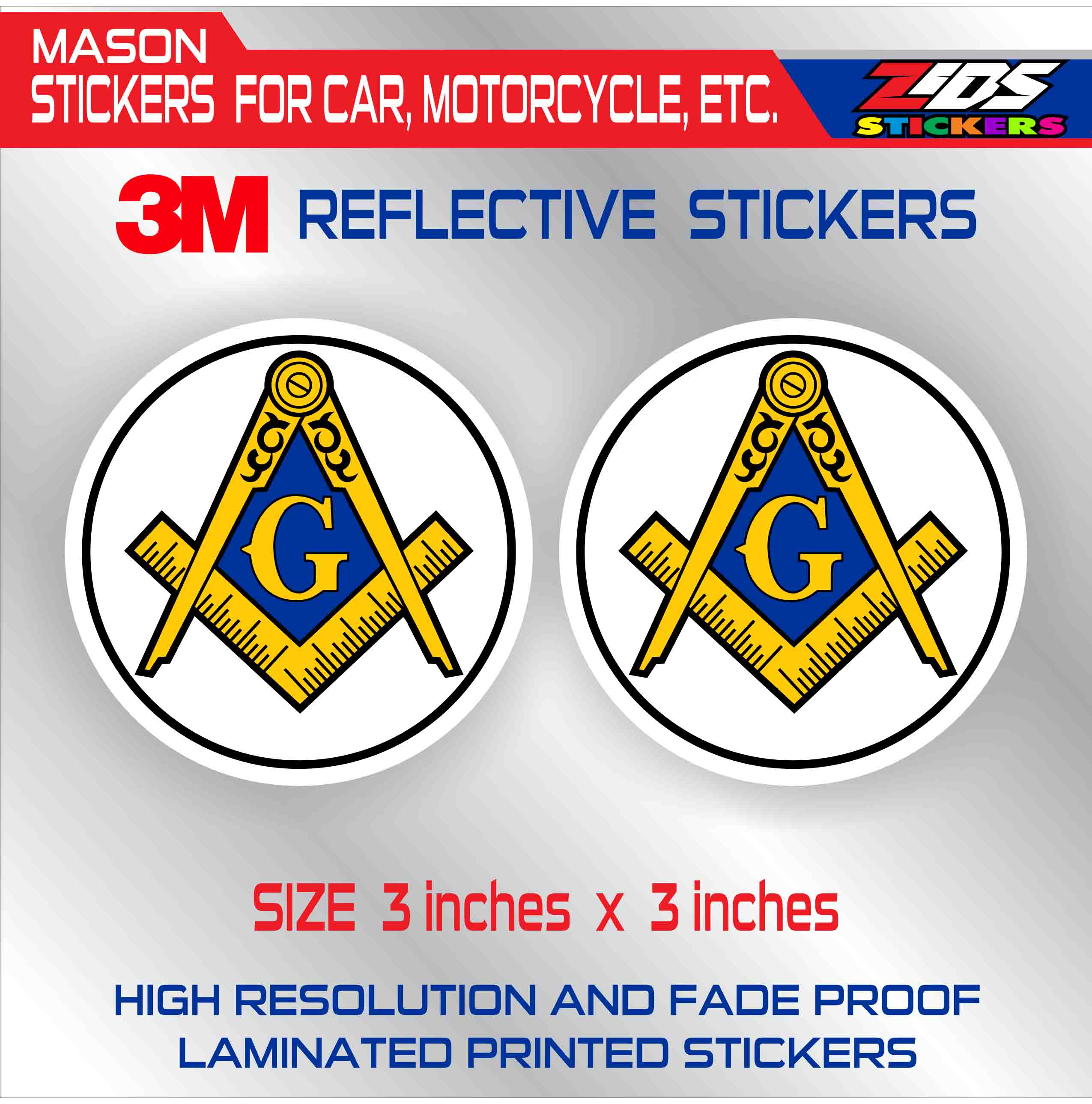 mason logo 3M reflective printed laminated sticker for cars, motorcyle ...