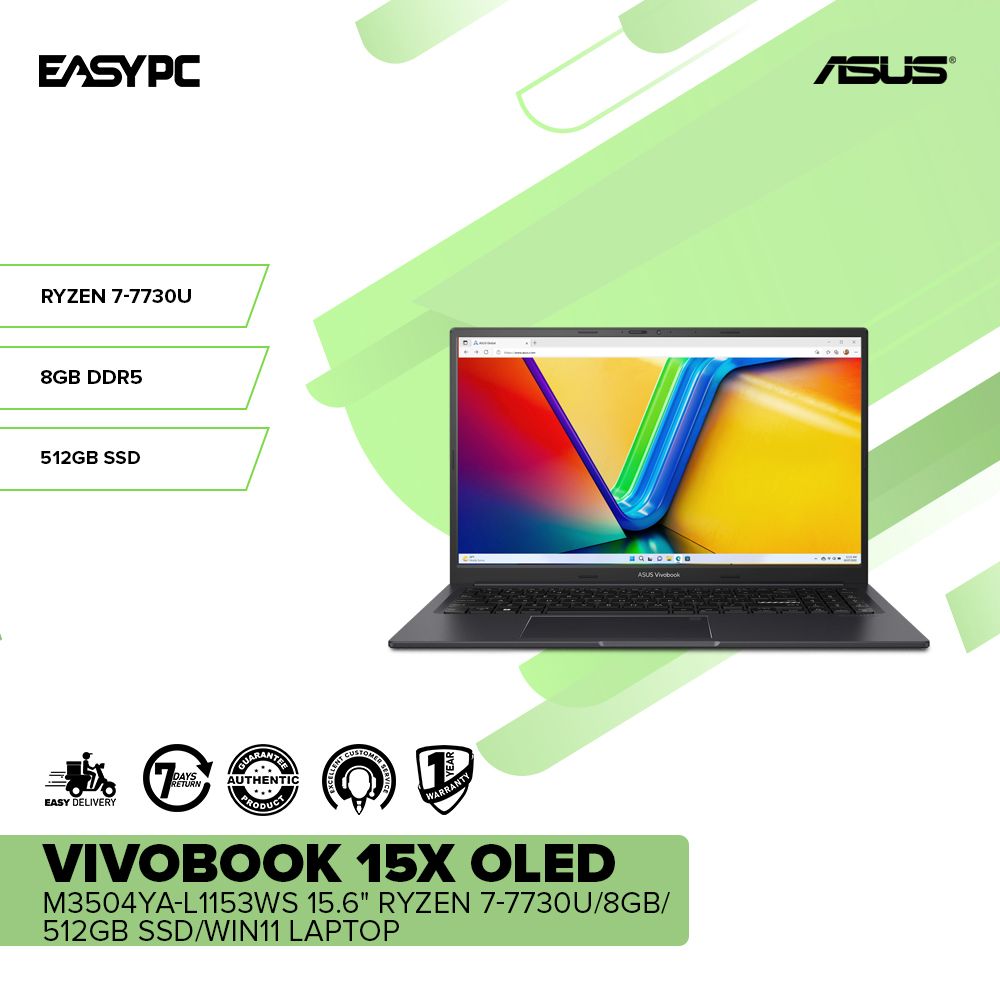 EasyPC | ASUS VIVOBOOK 15X OLED M3504YA-L1153WS 15.6" Ryzen 7-7730U/8GB/512GB SSD/Win11 Laptop ...