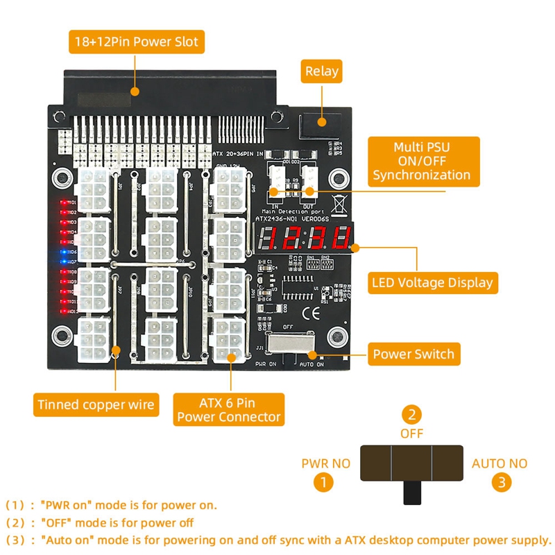 Upgraded ATX 12X 6Pin Power Breakout Board with Flash LED Display 12V ...