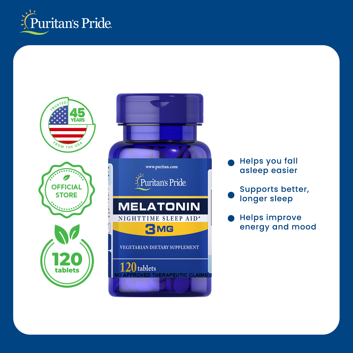 Melatonin 3mg 120 tablets Sleep Aid Puritan's Pride | Lazada PH