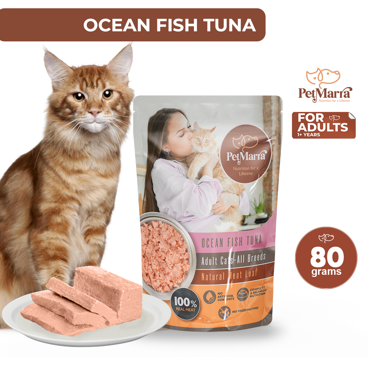PetMarra Natural Meat Loaf Adult Cat Wet Food Pouch Ocean Fish Tuna ...