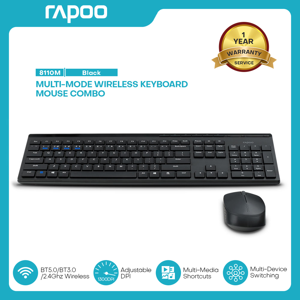 Rapoo 8110M/8100GT Keyboard Mouse Combo Dual-Mode BT 2.4GHz Wireless ...