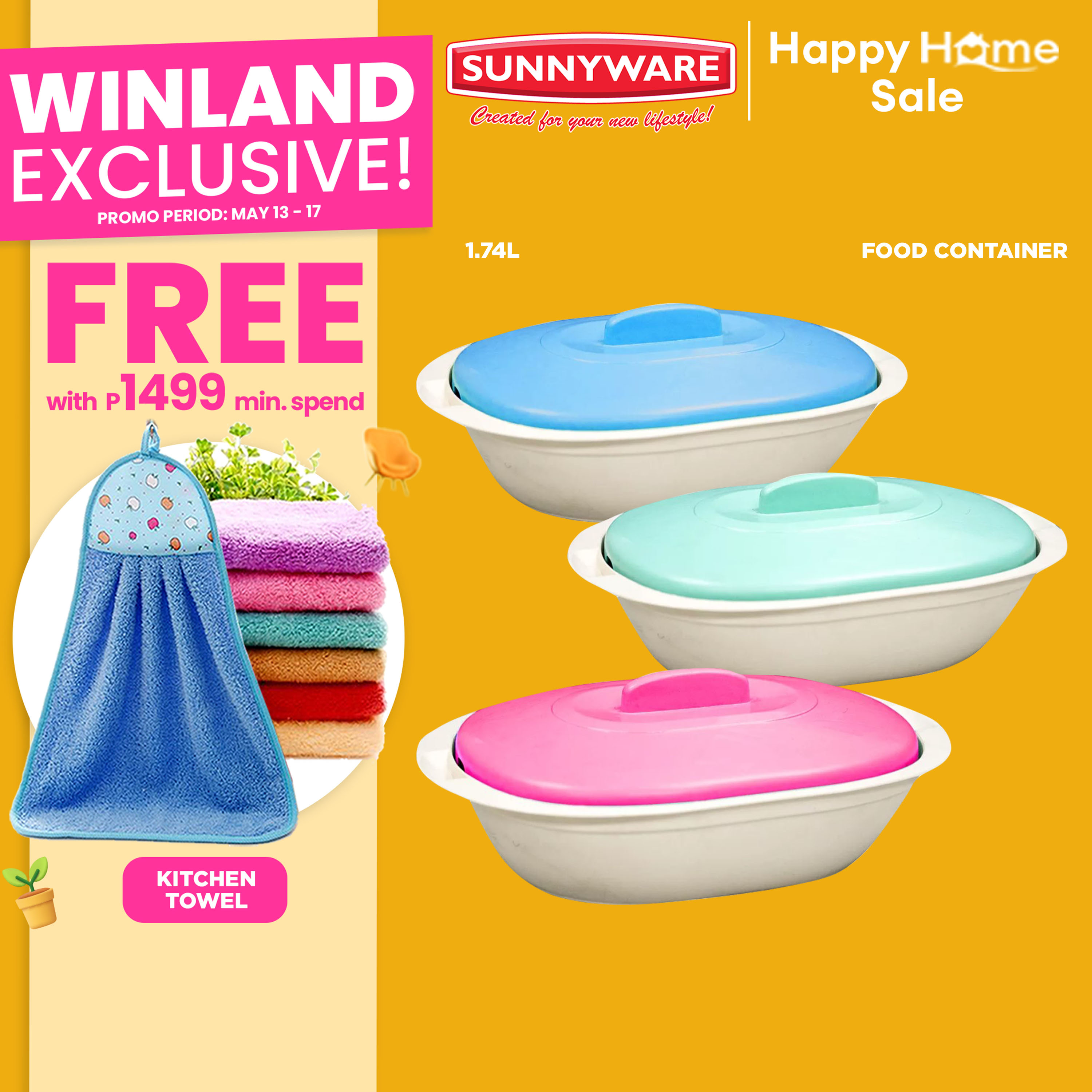SUNNYWARE by Winland 1740ml/1.74Liters Oval Food Container with Cover ...