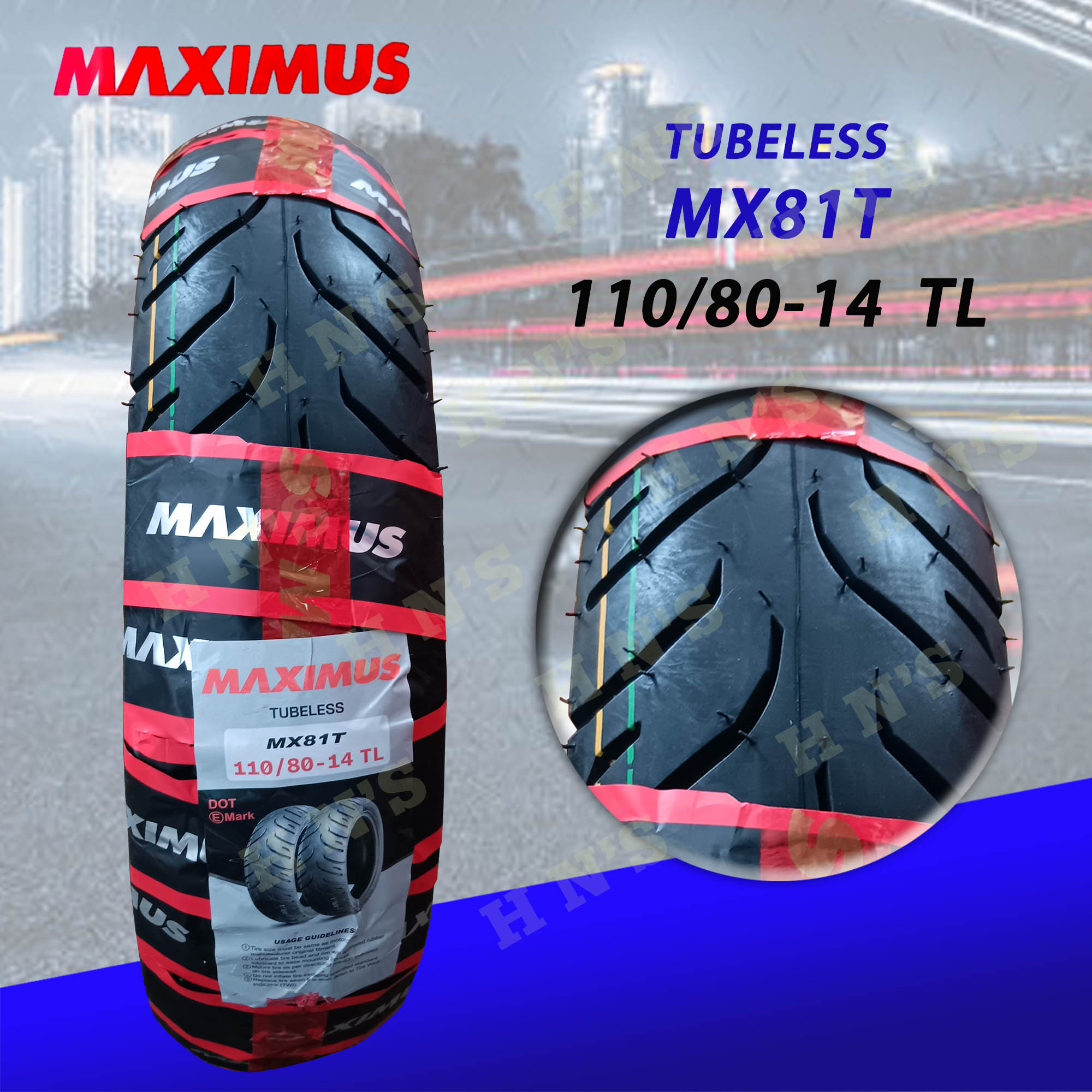 MAXIMUS Tubeless Tires for Yamaha Aerox ( 110/80-14 , 140/70-14 , 1 Set ...