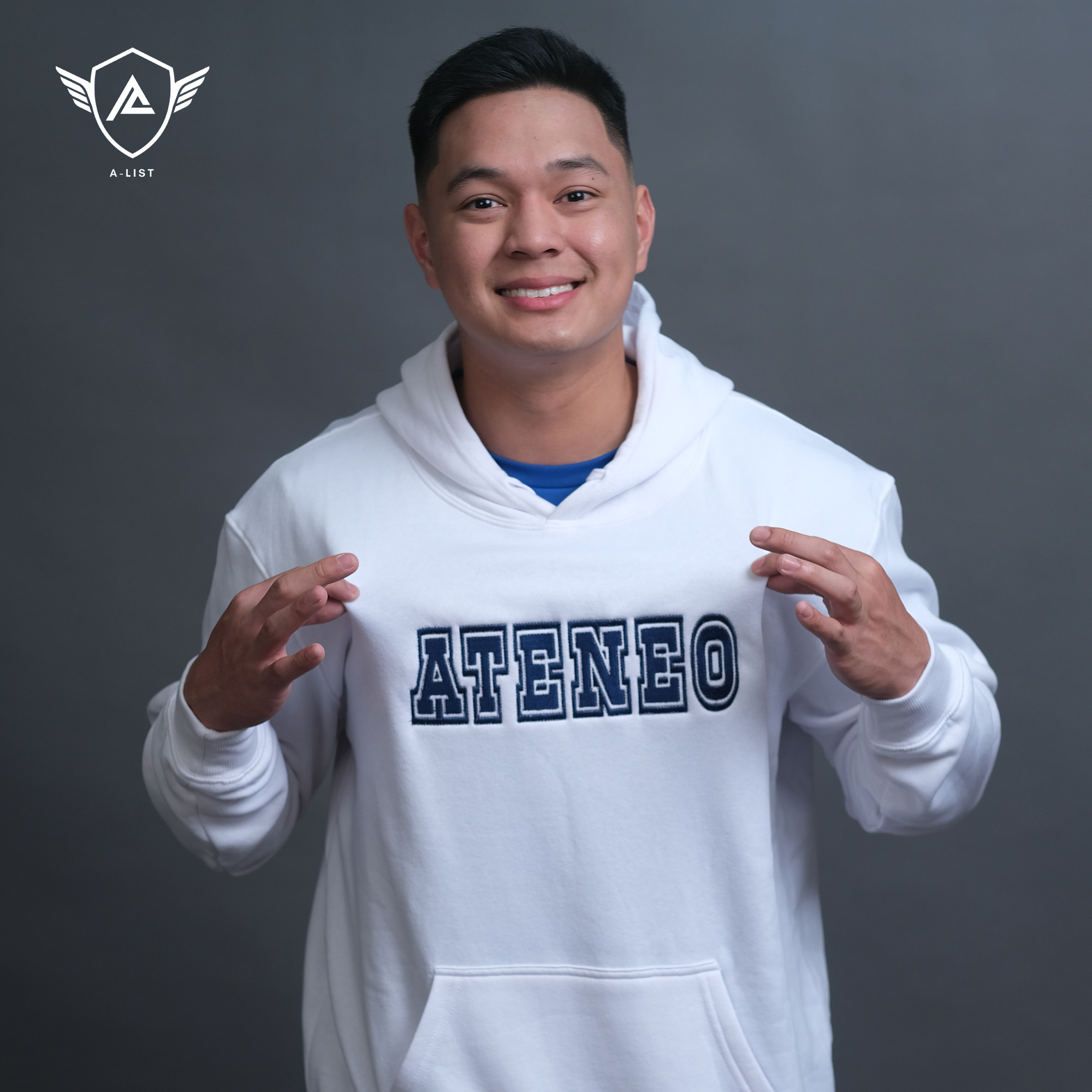 Ateneo Font Navy Blue Embroidered on White Hoodie Jacket | Lazada PH
