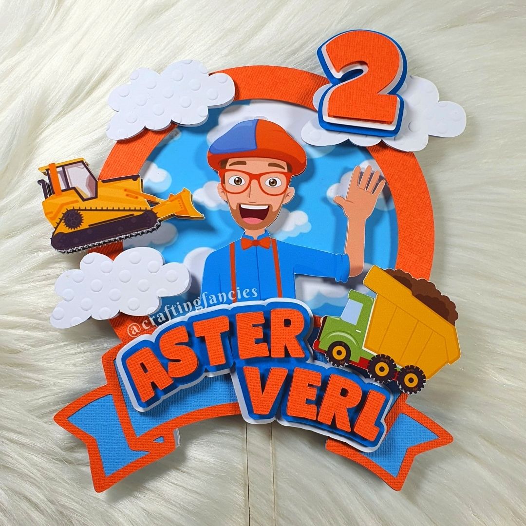 Blippi Themed Cake Topper 3D Multi Layered CUSTOMIZABLE PERSONALIZED ...