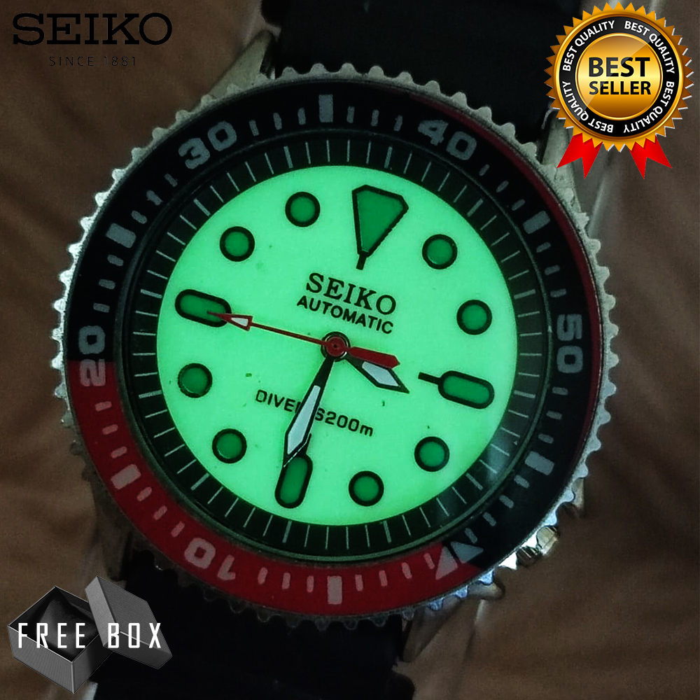 Seiko Automatic Divers Watch 200m Water Resist Black Red Frame Luminous ...