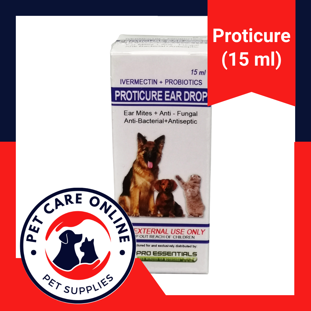 Proticure Ear Drop 15ml for Dog and Cat Ear Mites, Anti-bacterial, Anti ...