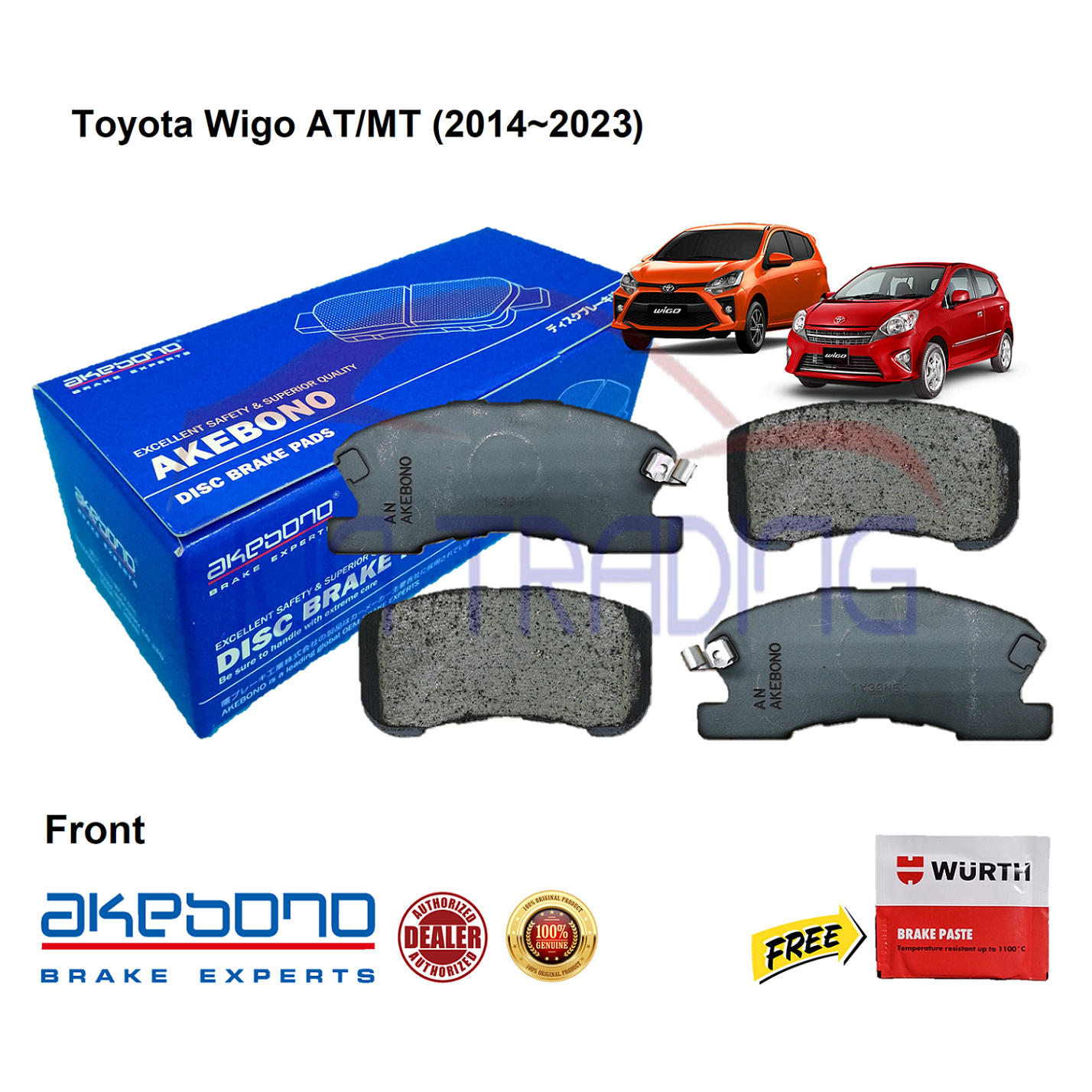 Genuine Akebono Front Brake Pads for Toyota Wigo All Gen AT/MT (2014 ...