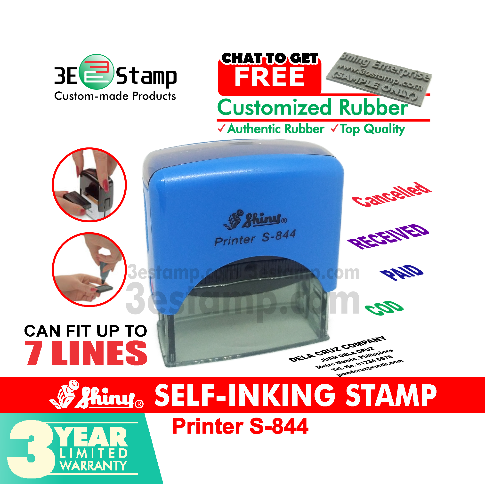 【3E Stamp】 Shiny 844 / S844 / S-844 Self inking Stamp for Personalized ...