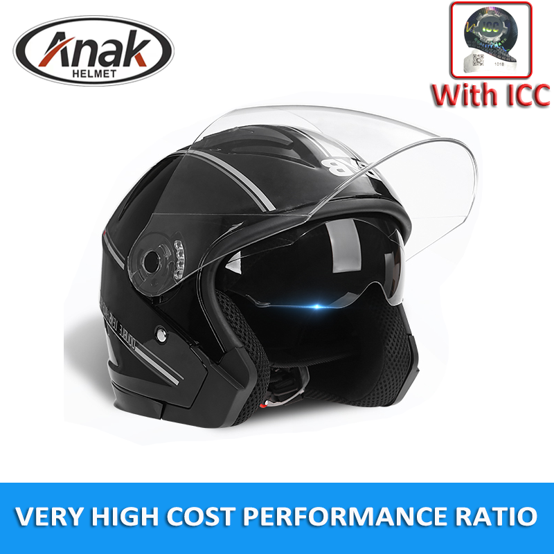 Anak HF-16 Half Face Motorcycle Helmet with Smoke Visor Dual Visor ...