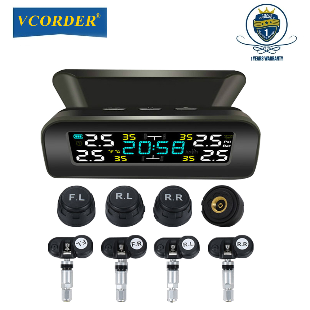 TPMS Wireless Tire Pressure Monitoring System Solar Power Clock LCD ...