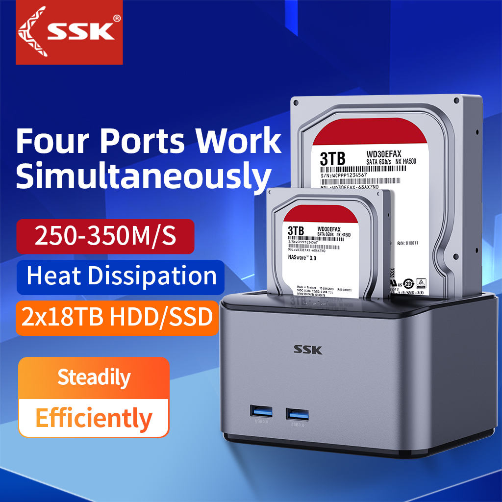 Hard Drive Dock SSK USB 3.0 to SATA Dual Bay Aluminum External Hard ...
