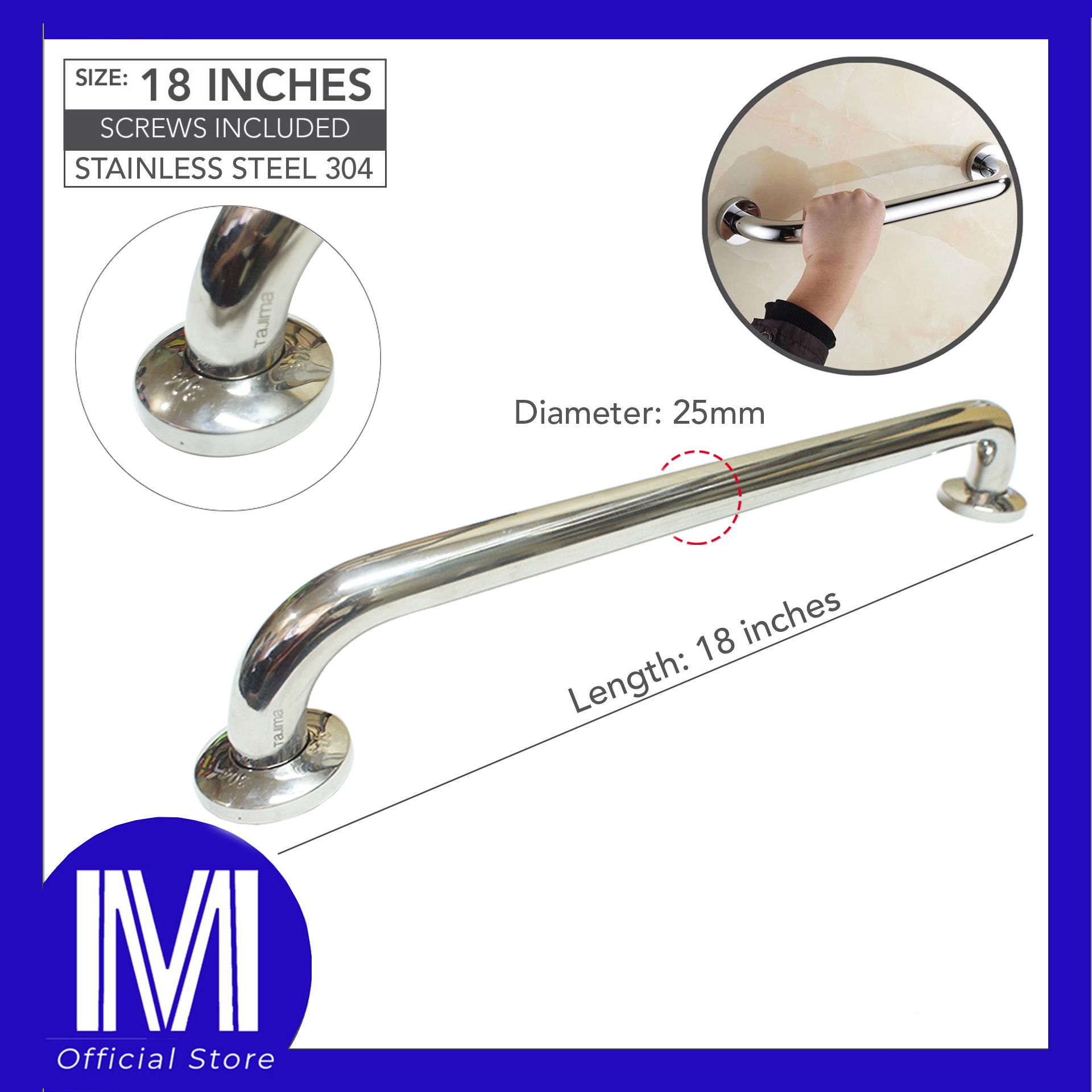 Tajima 18 Stainless Steel 304 Grab Handle Bathroom Handrail Handy Cap ...