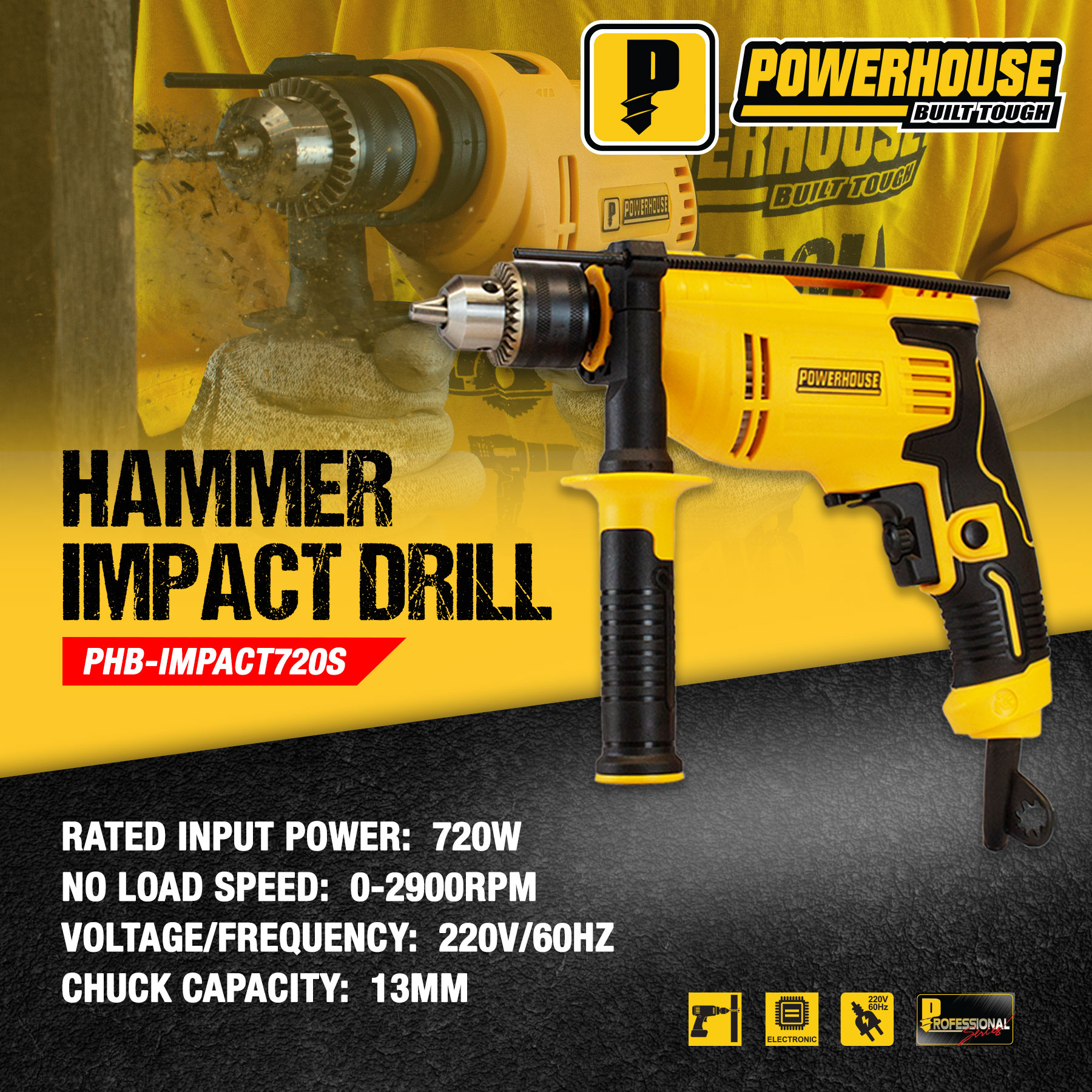 POWERHOUSE Hammer Impact Drill Variable Speed multi tools set original ...