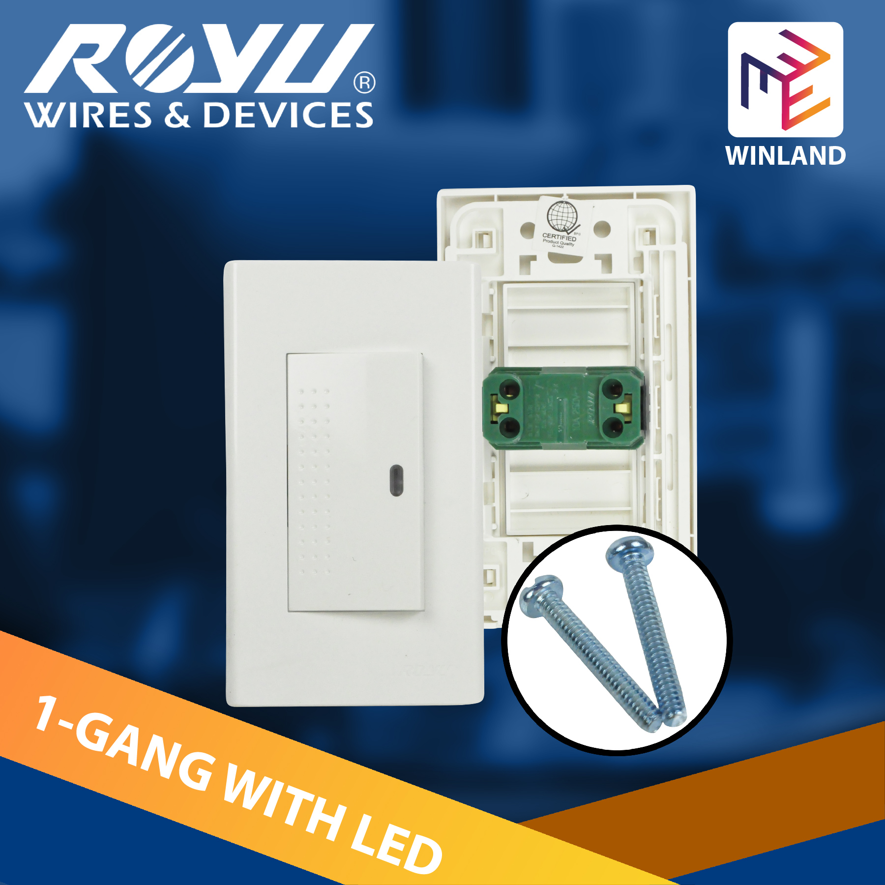 ROYU by Winland Wide Series 1-Gang Switch w/ LED Set (10A / 250V ...