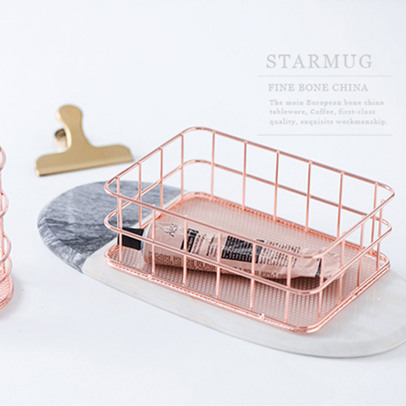 Simplicity Style Rose Gold Metal Iron Storage Basket Combination Holder ...