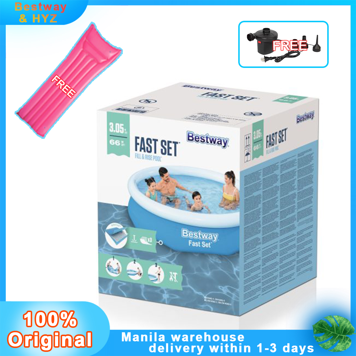 HYZ&Bestway Swimming Pool Family Big Size Inflatable Round Swimming ...