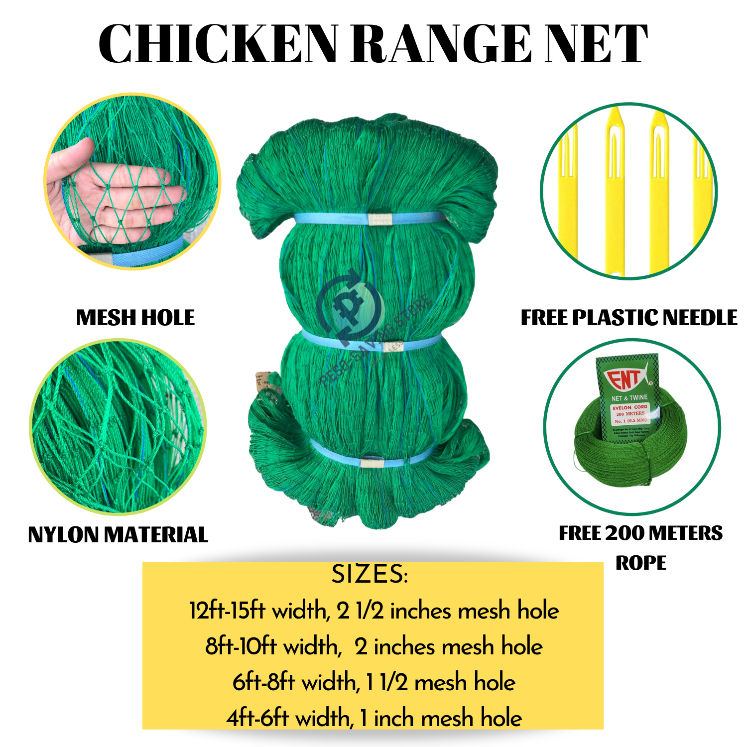 6ft-8ft x 25 meters x 1 1/2 inches CHICKEN NET - RANGE NET used in ...