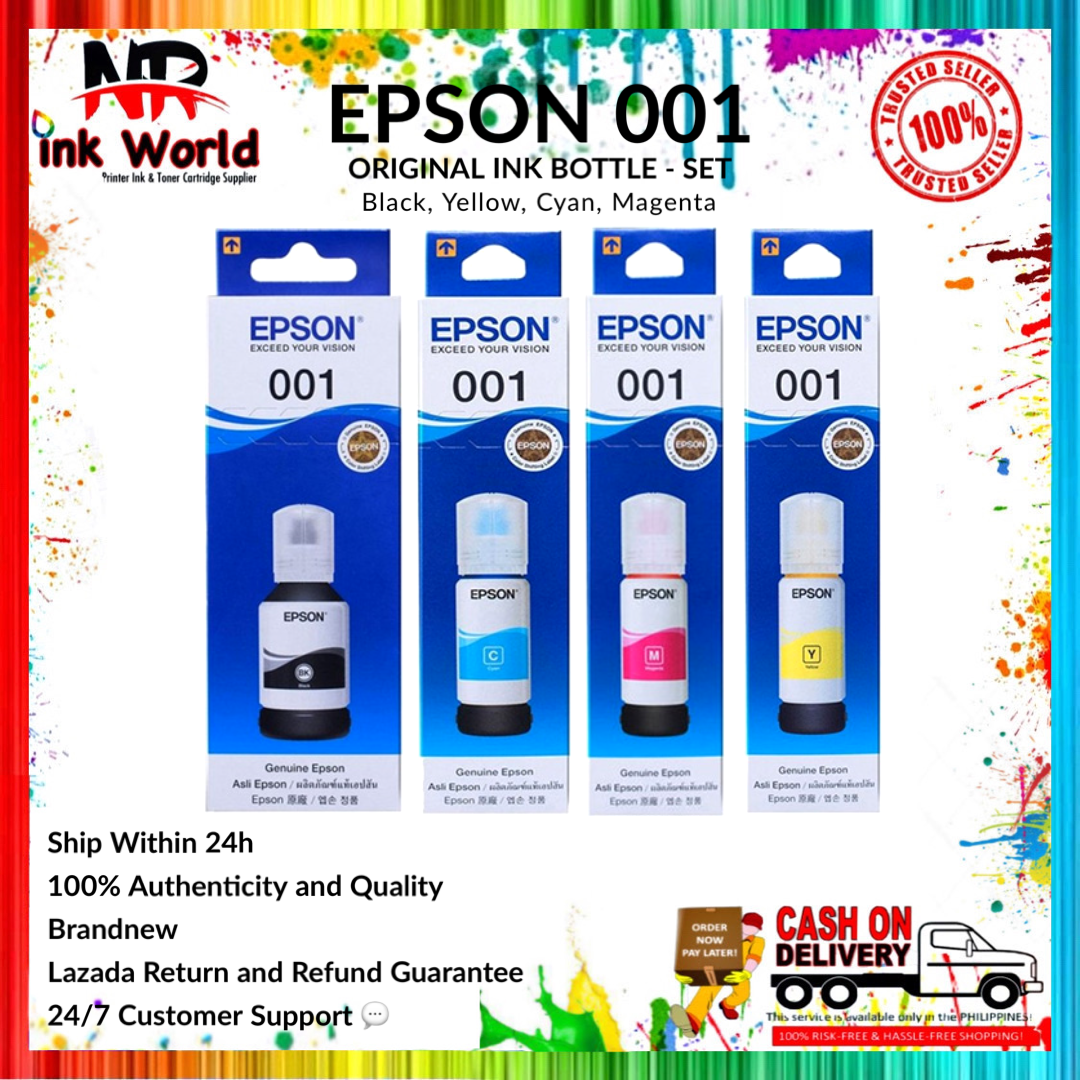 EPSON 001 Original Ink Bottle Set Black, Cyan, Yellow, Magenta ...