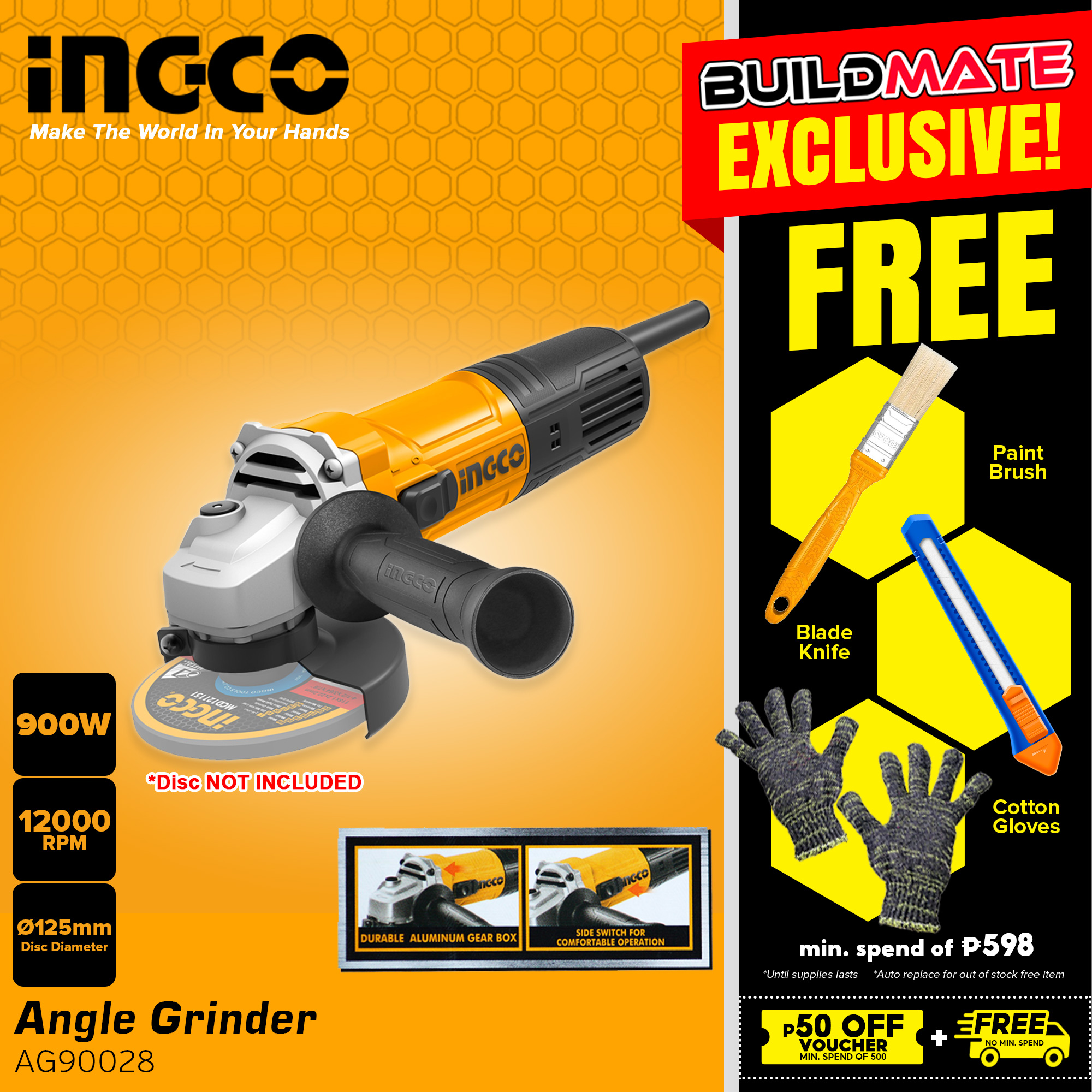 INGCO Angle Grinder 900W AG90028 | 950W 5" AG8528 •BUILDMATE• IPT ...