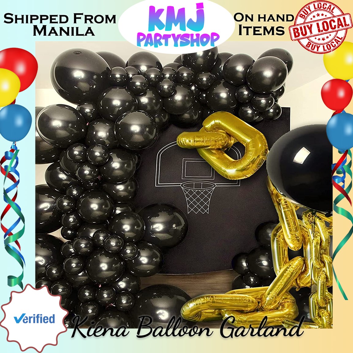 Kiena Balloon Black Balloons Garland Arch Kit with Gold Chains 129Pcs ...