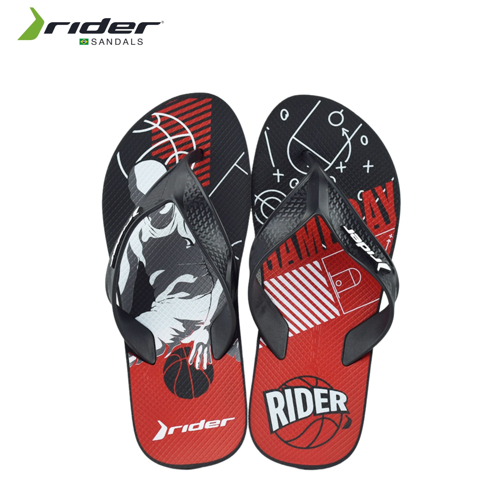 Rider Street Basket Ad Black Red Men's Slippers | Lazada PH