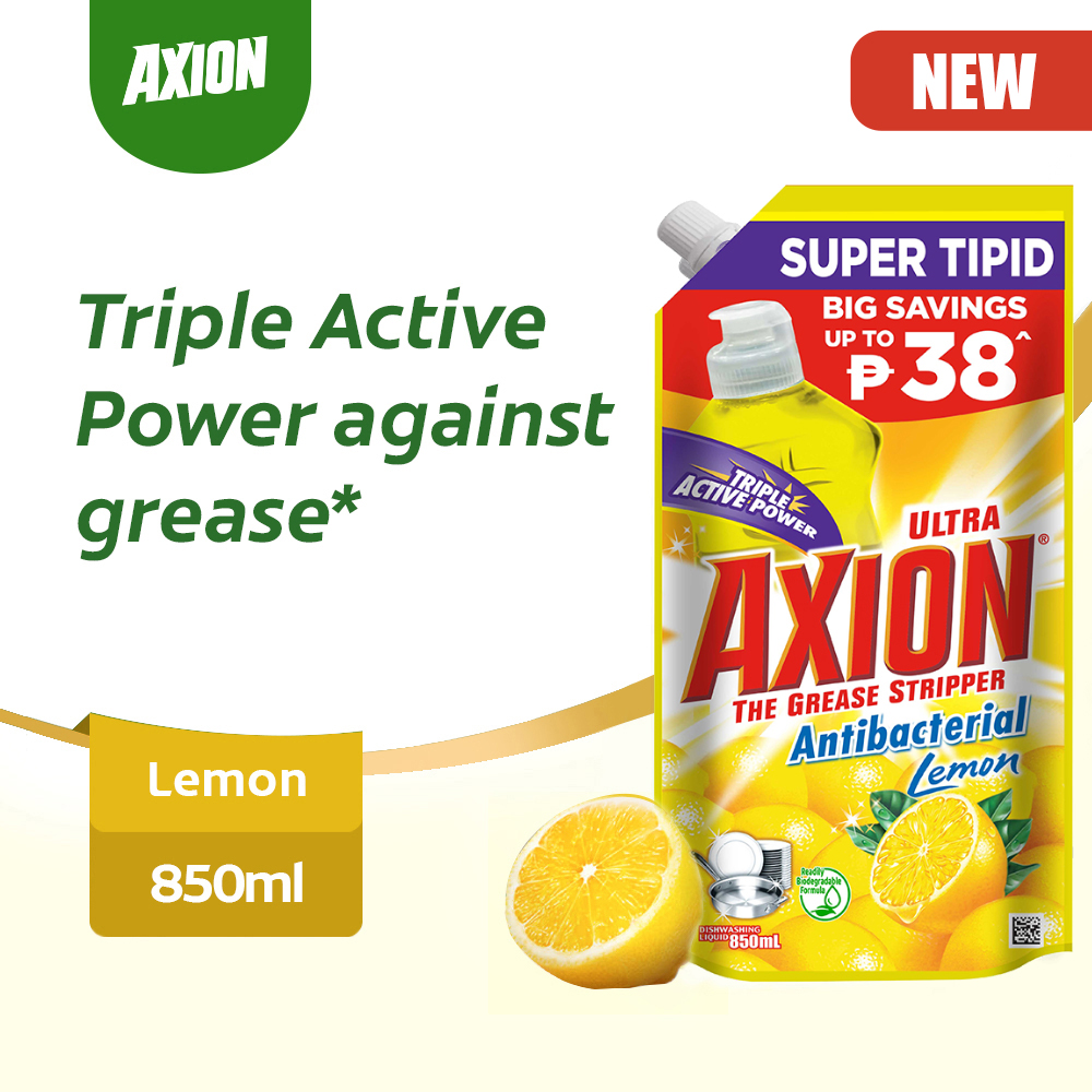 Axion Anti-bacterial Dishwashing Liquid Lemon Doy Pack 850ml | Lazada PH